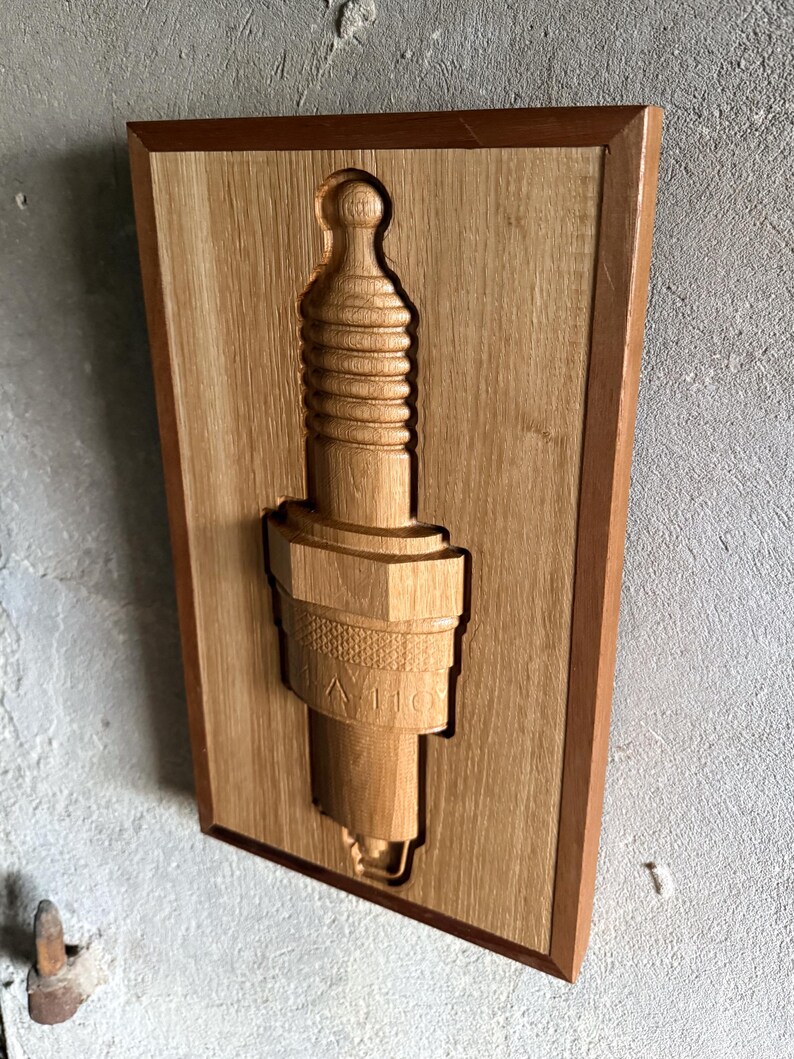 Carved Wooden Spark Plug Wall Art: Oak & Walnut Garage Decor - Etsy
