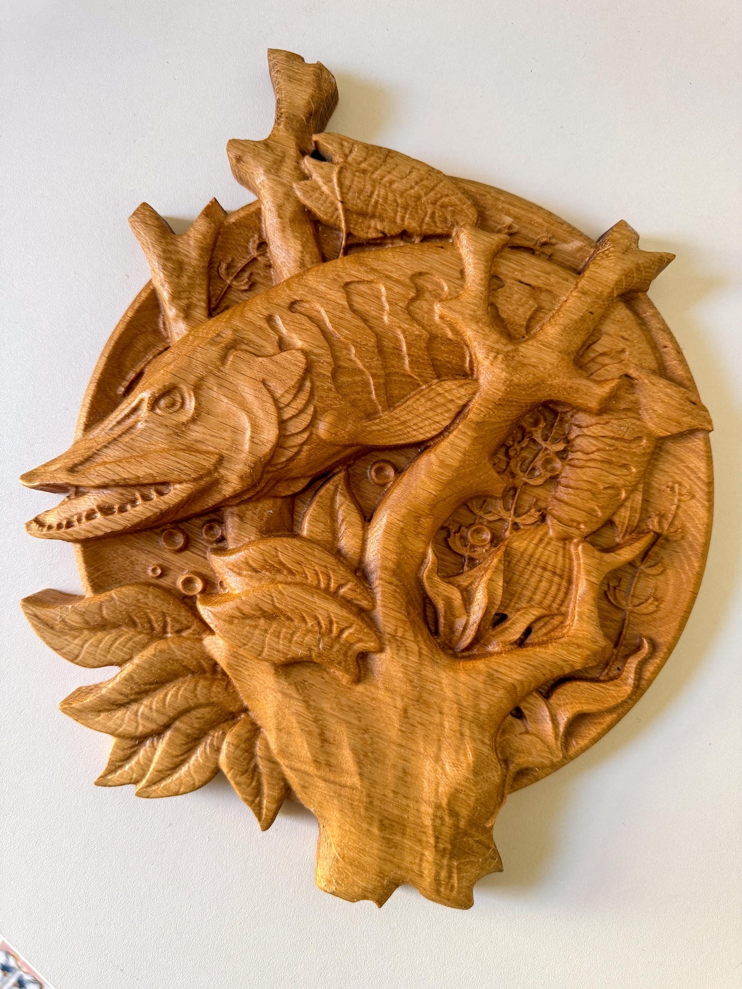 Pike Wall Art | Oak Wood Carving | Rustic Fish Decor | Fishing Gift ...