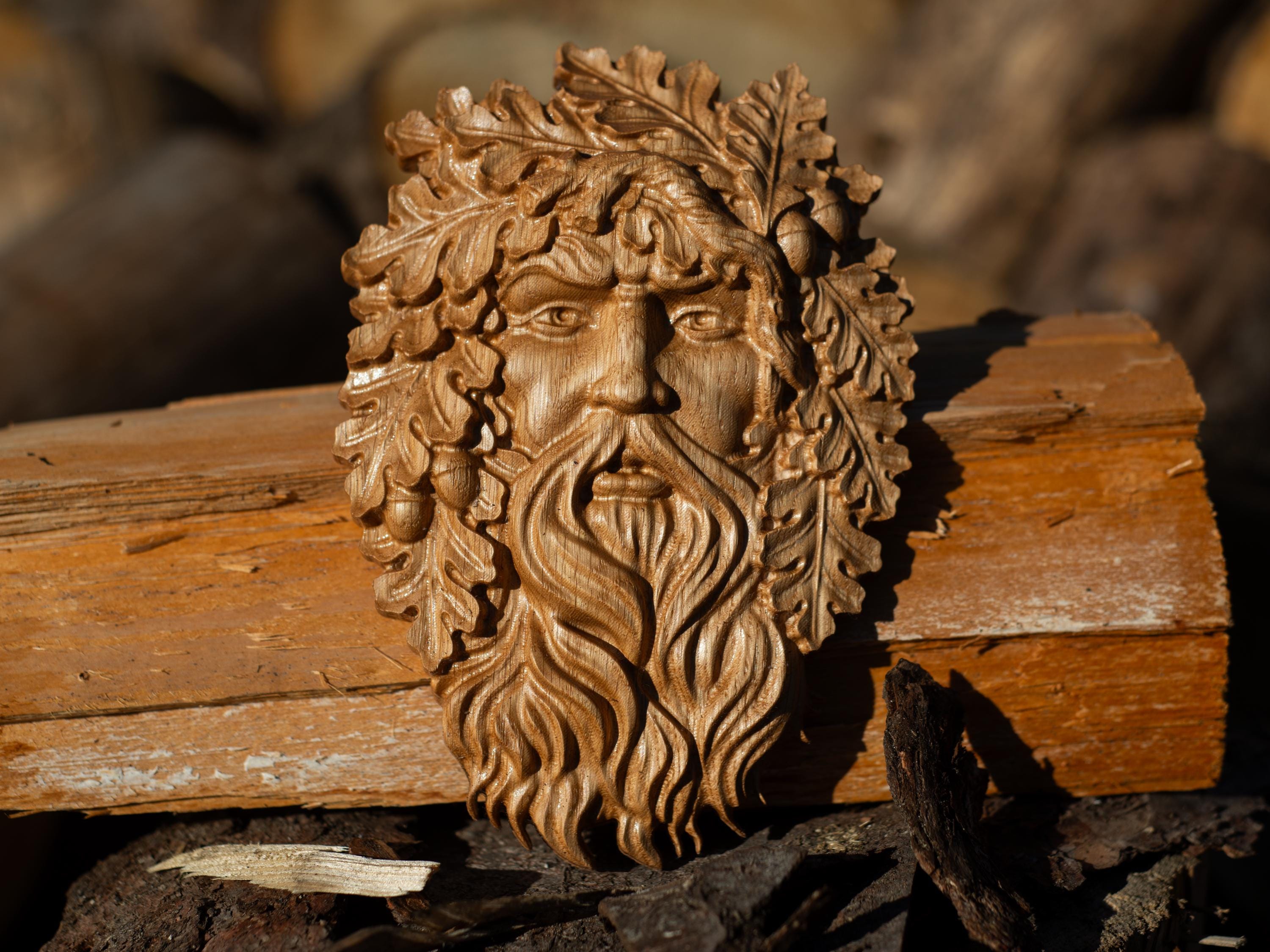 3D Green Man Wood Carving – Oak Wall Art – Forest Spirit Decor - Etsy