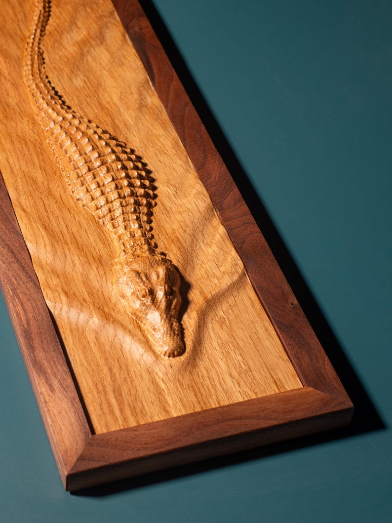 Wood Carved Crocodile Wall Art – 3D Carved American Oak & European ...