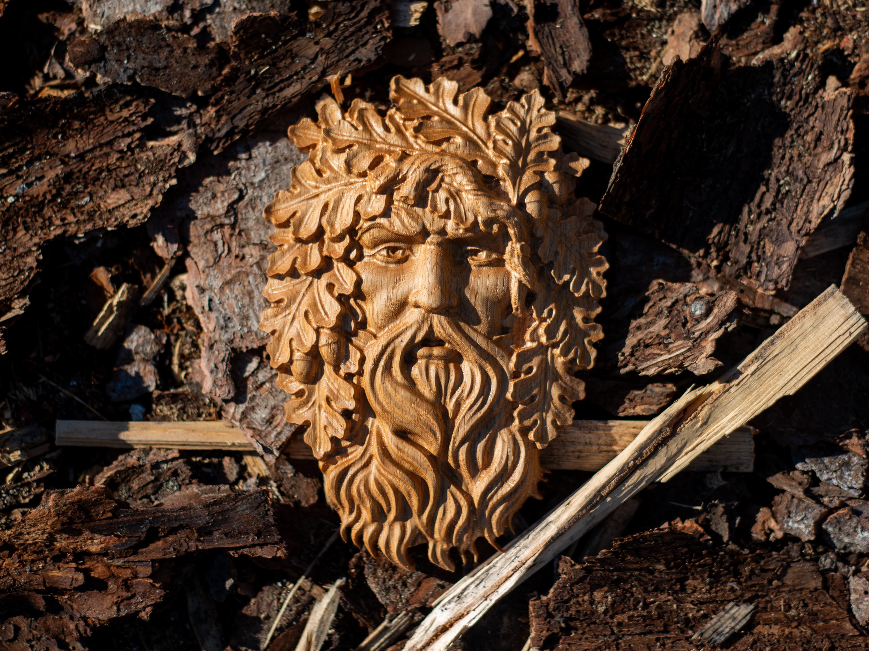 3D Green Man Wood Carving – Oak Wall Art – Forest Spirit Decor - Etsy