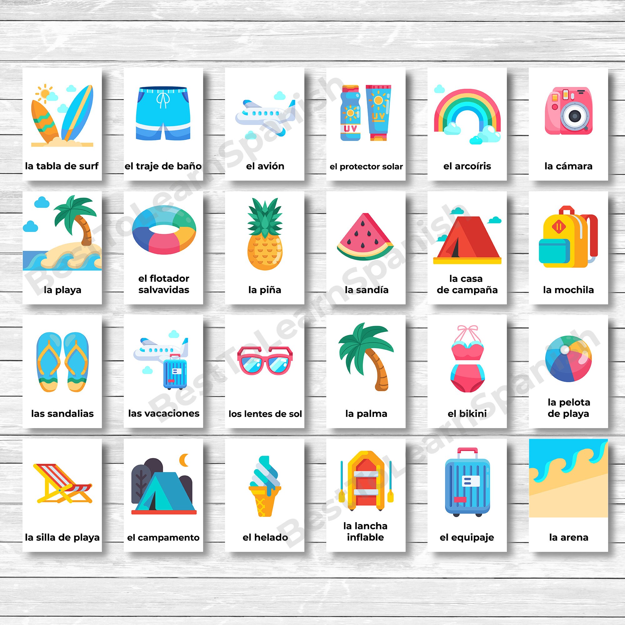 24 Summer Flashcards in Spanish Flashcards del verano en | Etsy