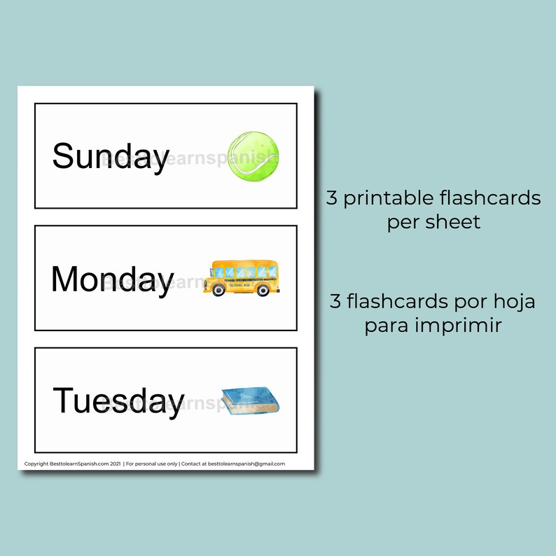 Names of the Days of the Week Flashcards in English - Etsy