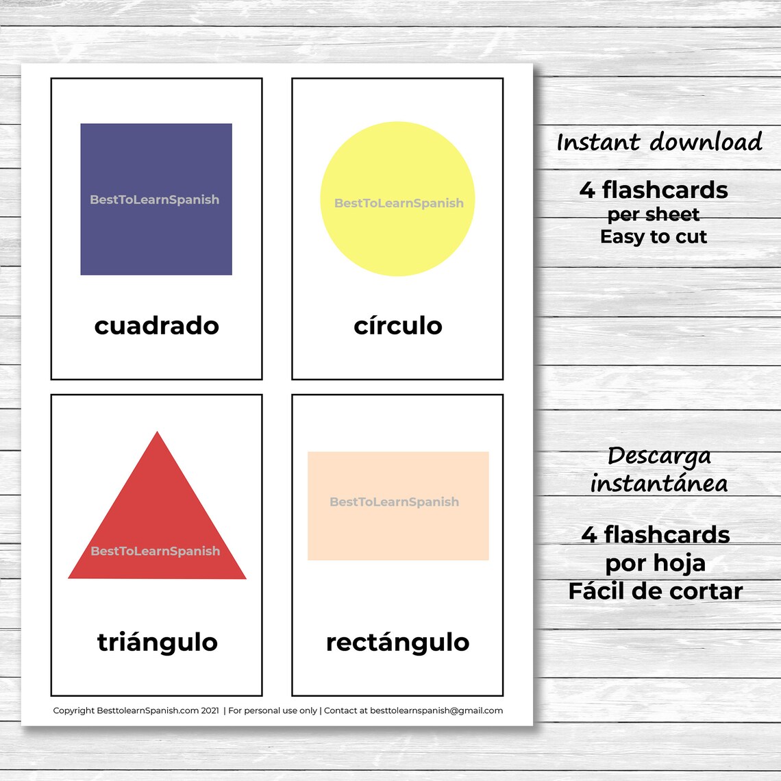 Basic and Geometric Shapes Flashcards in Spanish Flashcards - Etsy