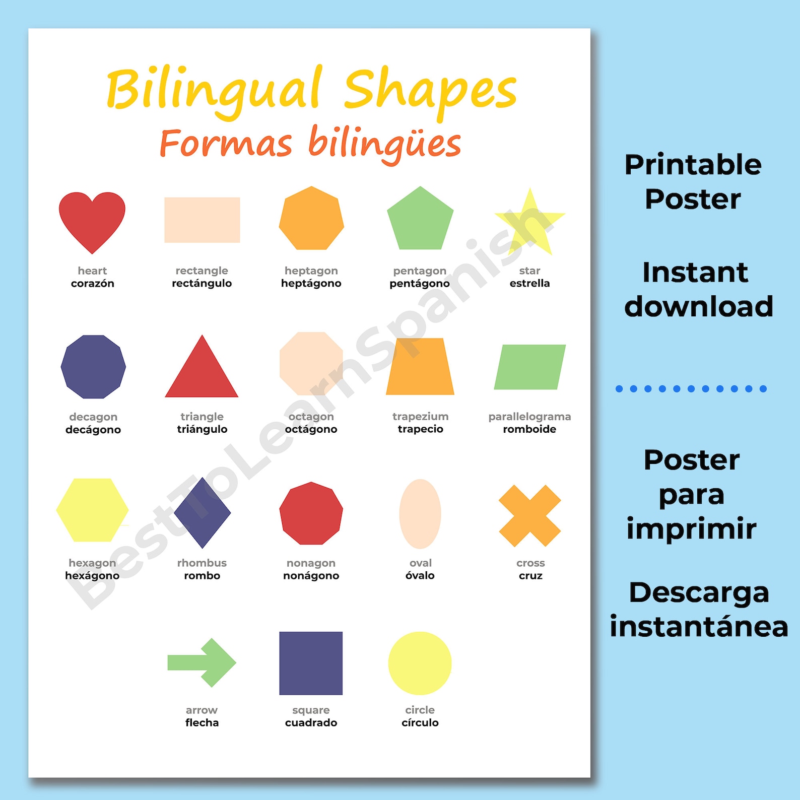 Bilingual Shapes Poster in English and Spanish Poster - Etsy