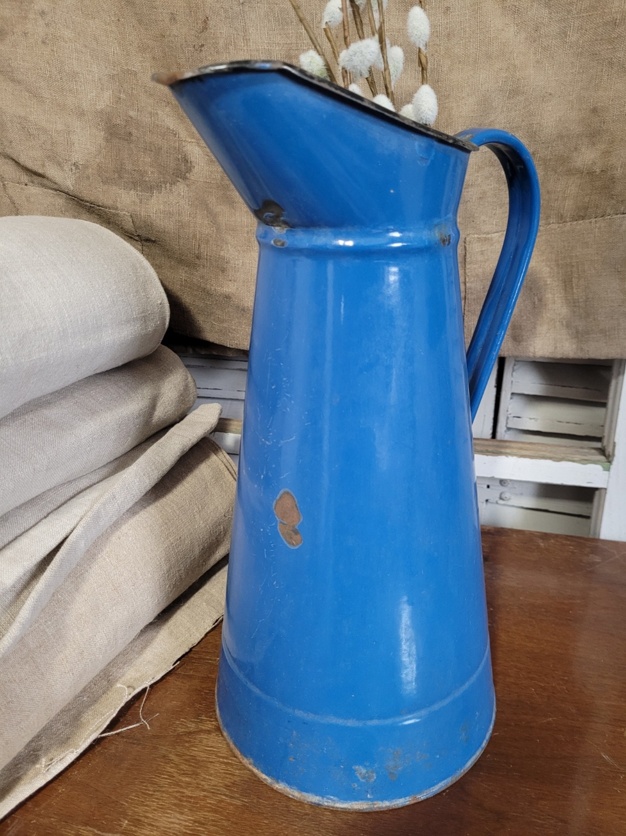 Antique Enamel Pitcher French Enamelware Large Water Jug - Etsy.de