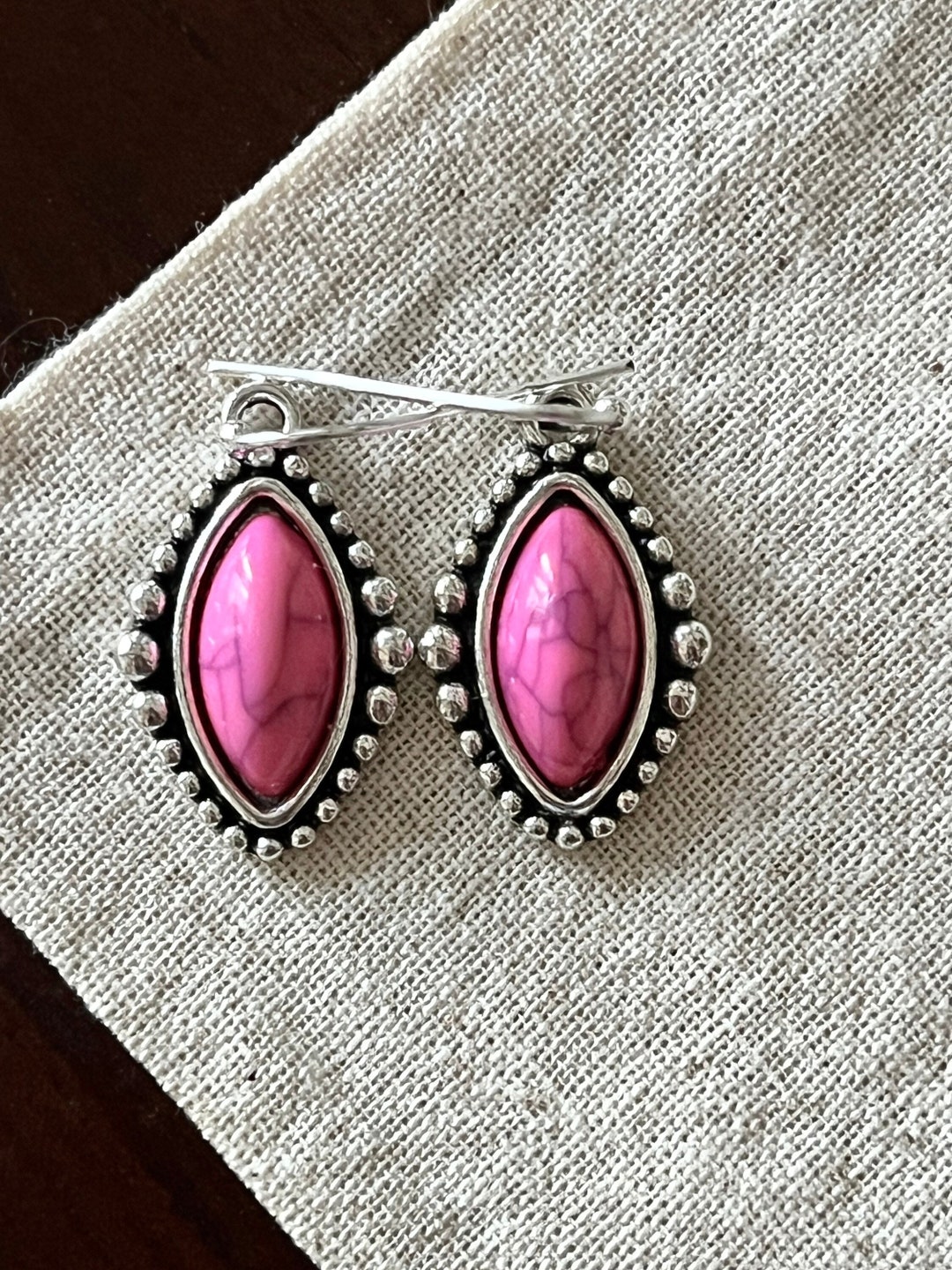Pink Stone Earrings, Unique Pink Earrings,pink Drop Earrings, Silver ...