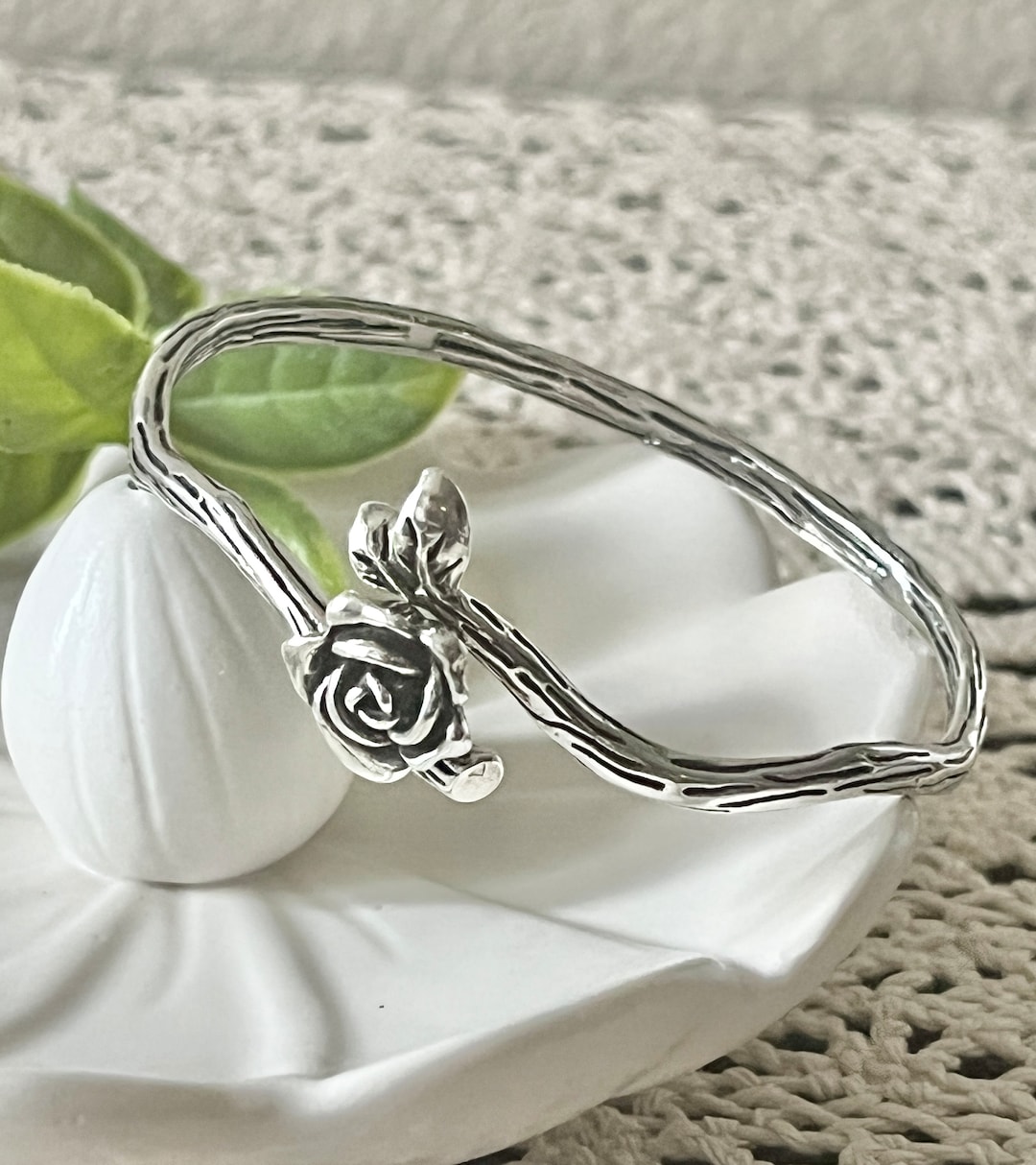 Rose Bud Stem Cuff Bracelet Rose Flower Bracelet Silver - Etsy