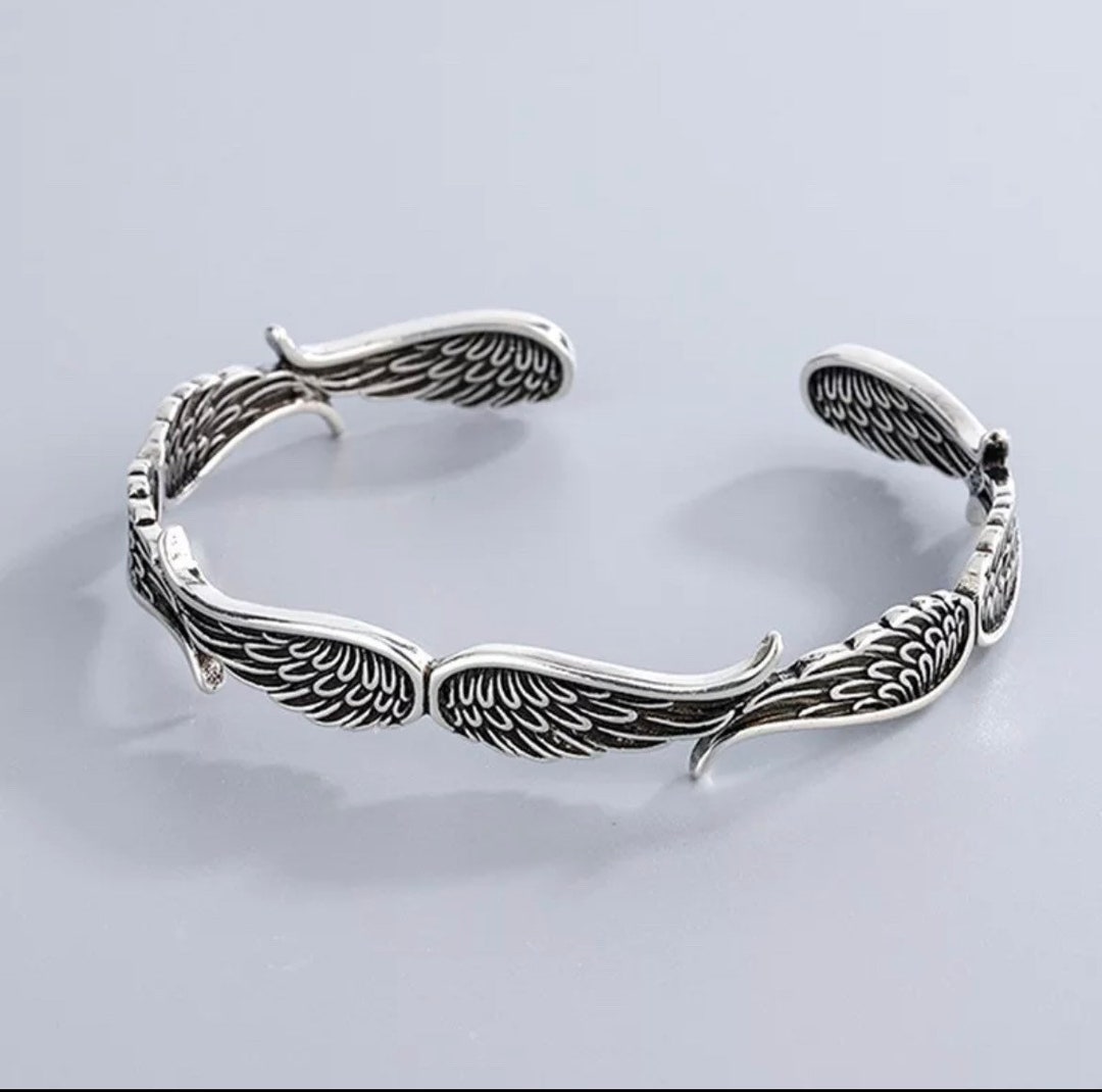 Angel Wing Silver Bracelet Guardian Angel Bangle Angel Wing - Etsy