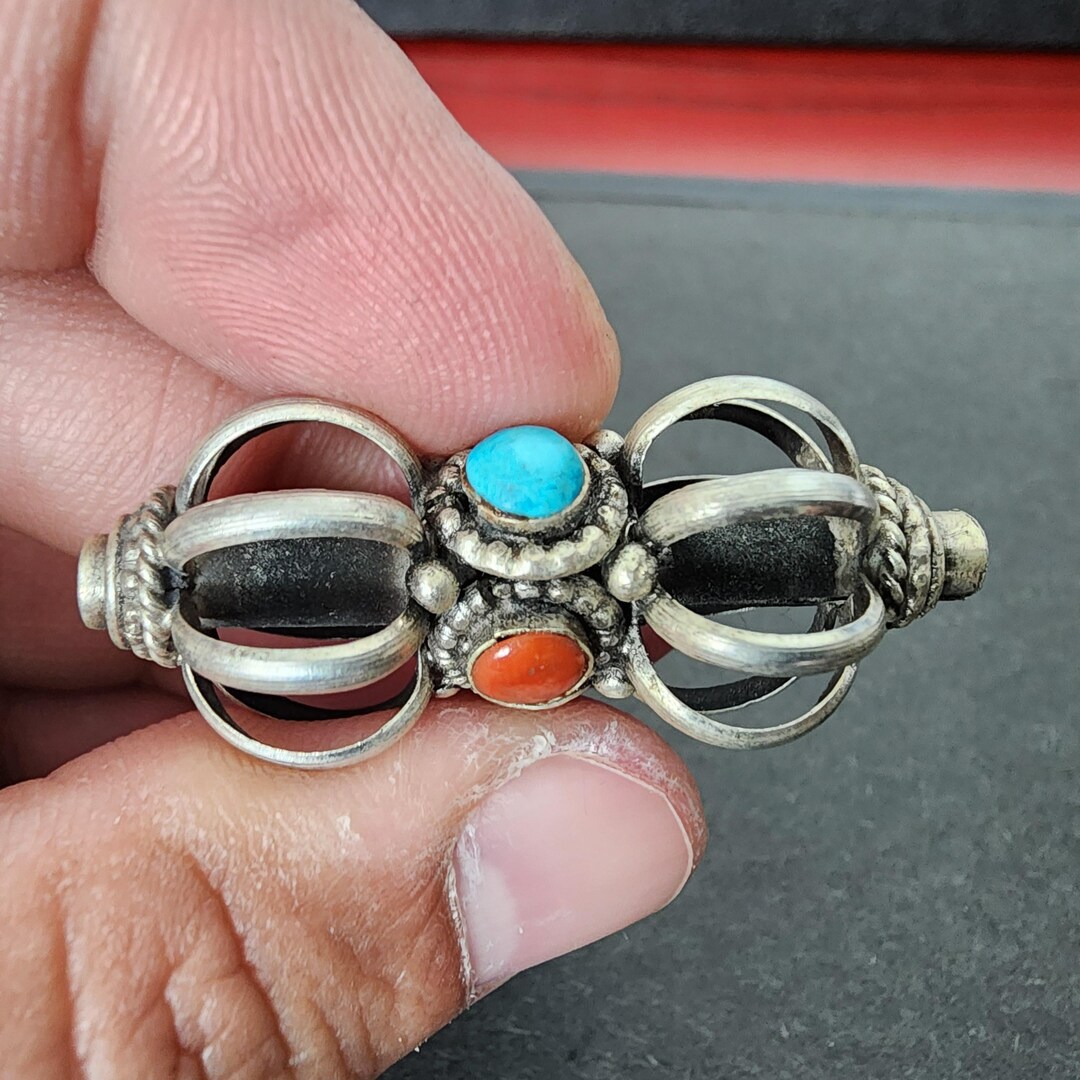 Single Bajra Pendant With Turquoise & Coral Stone | Sterling Silver ...