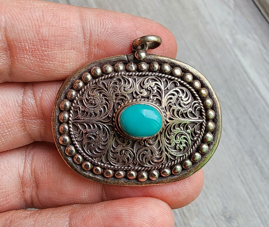 Nepali / Tibetan Sterling Silver Pendant With Turquoise Stone and ...
