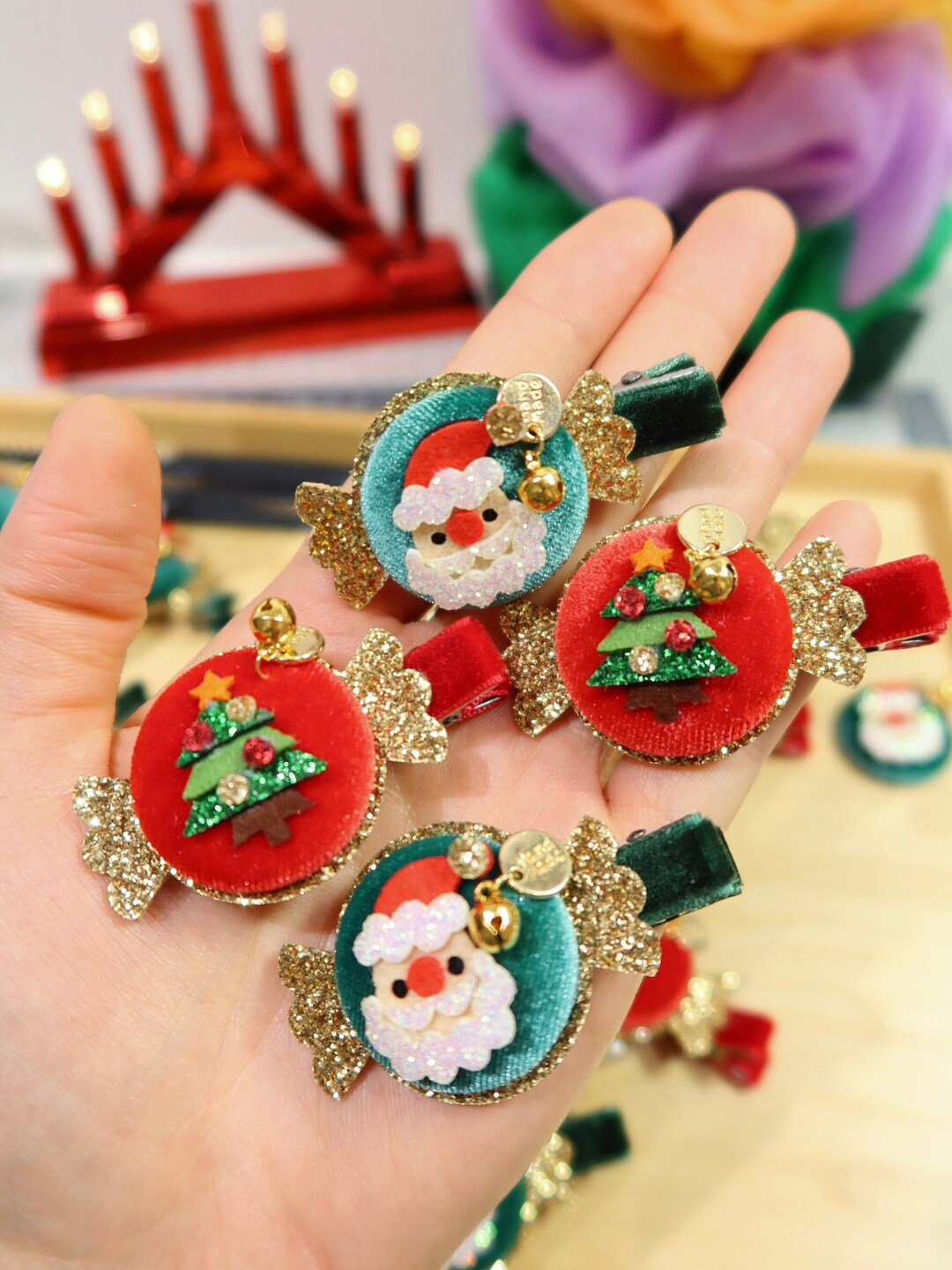 Christmas Hair Clips Candy Christmas Tree and Santa Claus - Etsy