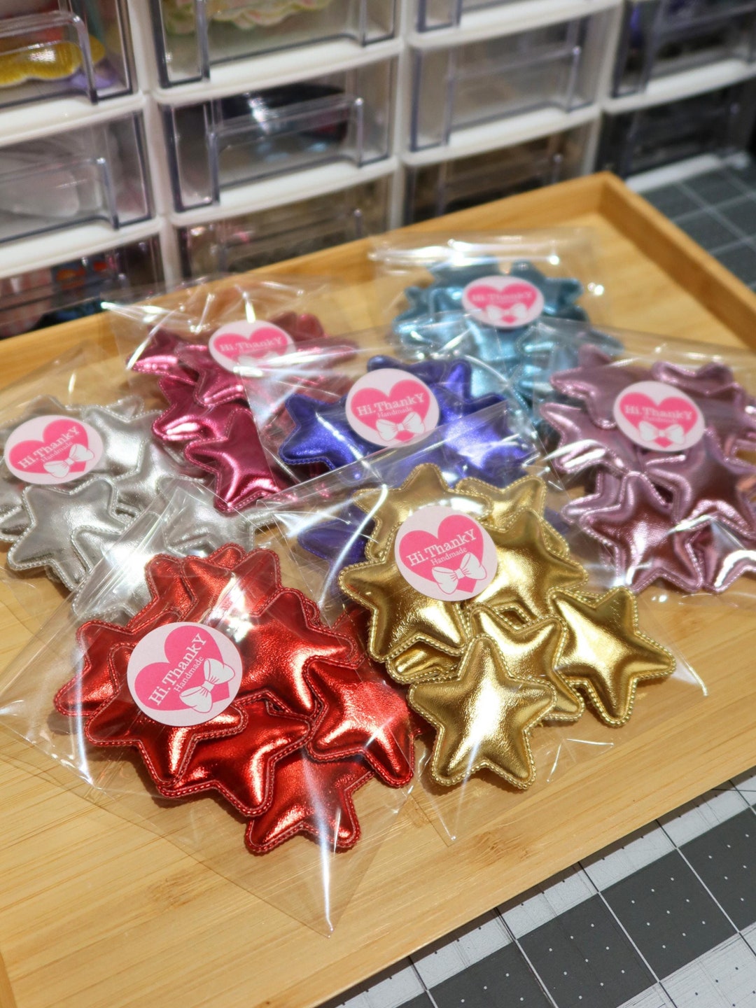 10 Pcs | 43mm Sparkly PU Star | Metallic Coloured Padded Fabric Stars ...