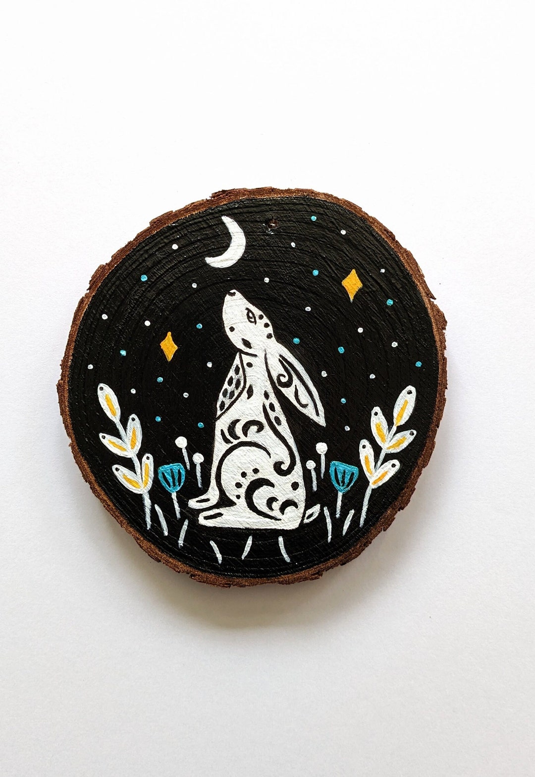 Moon Gazing Hare, Hanging Wood Slice, Moon Gazing Hare Art - Etsy UK