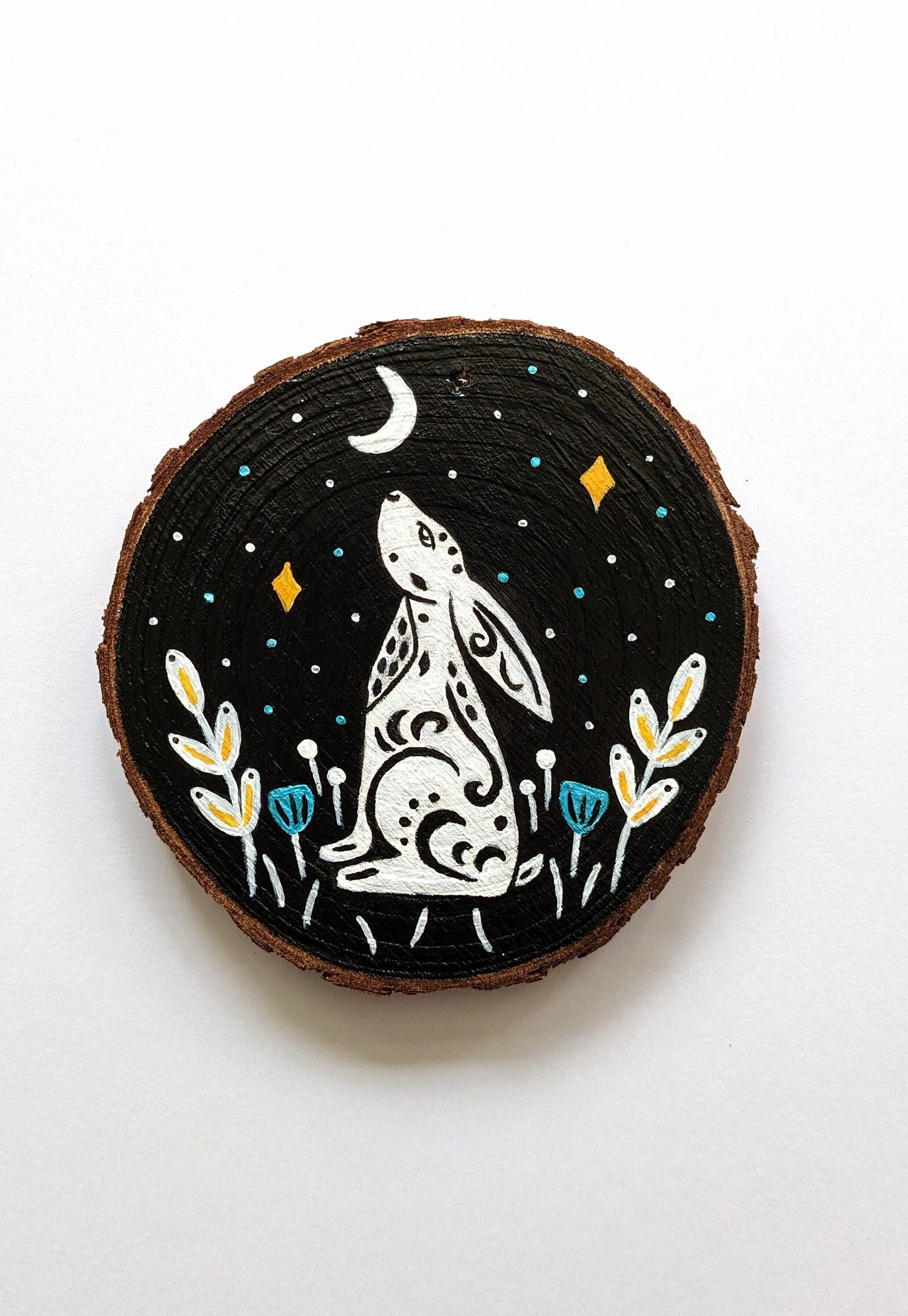 Moon Gazing Hare, Hanging Wood Slice, Moon Gazing Hare Art - Etsy UK