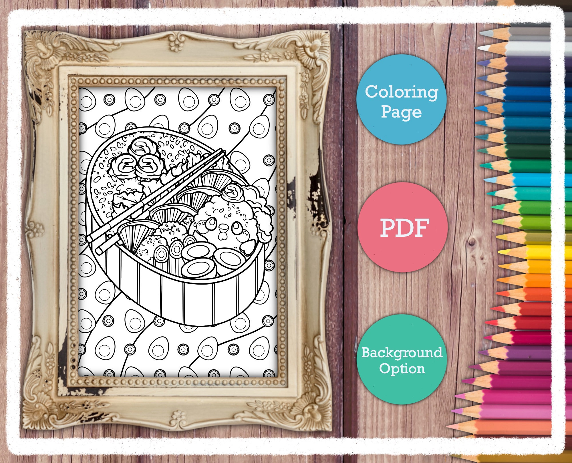 Chicken Bento Coloring Page - Etsy