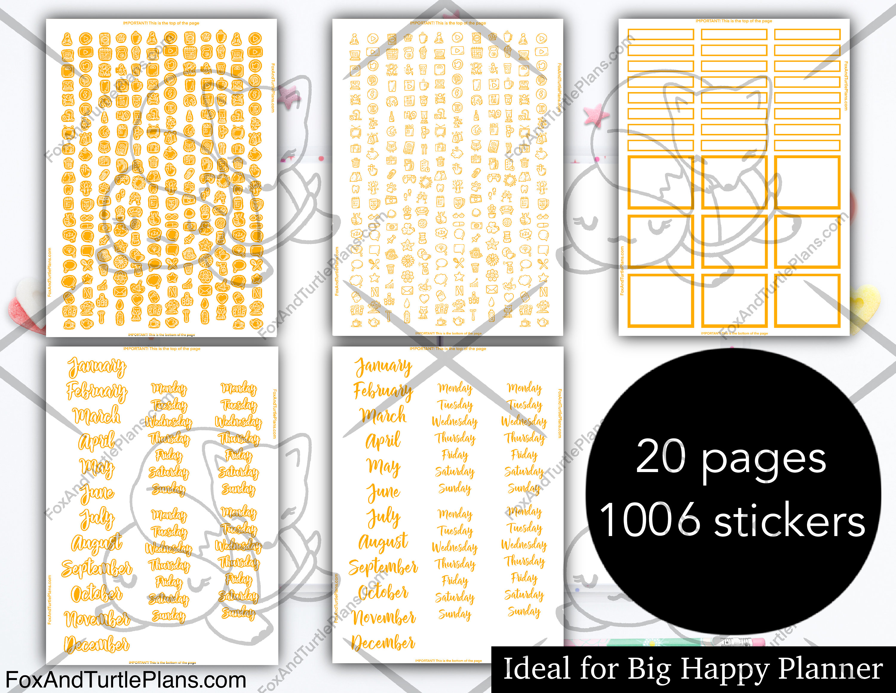 Printable Happy Planner Stickers Big Planner Essentials Orange Boxes ...