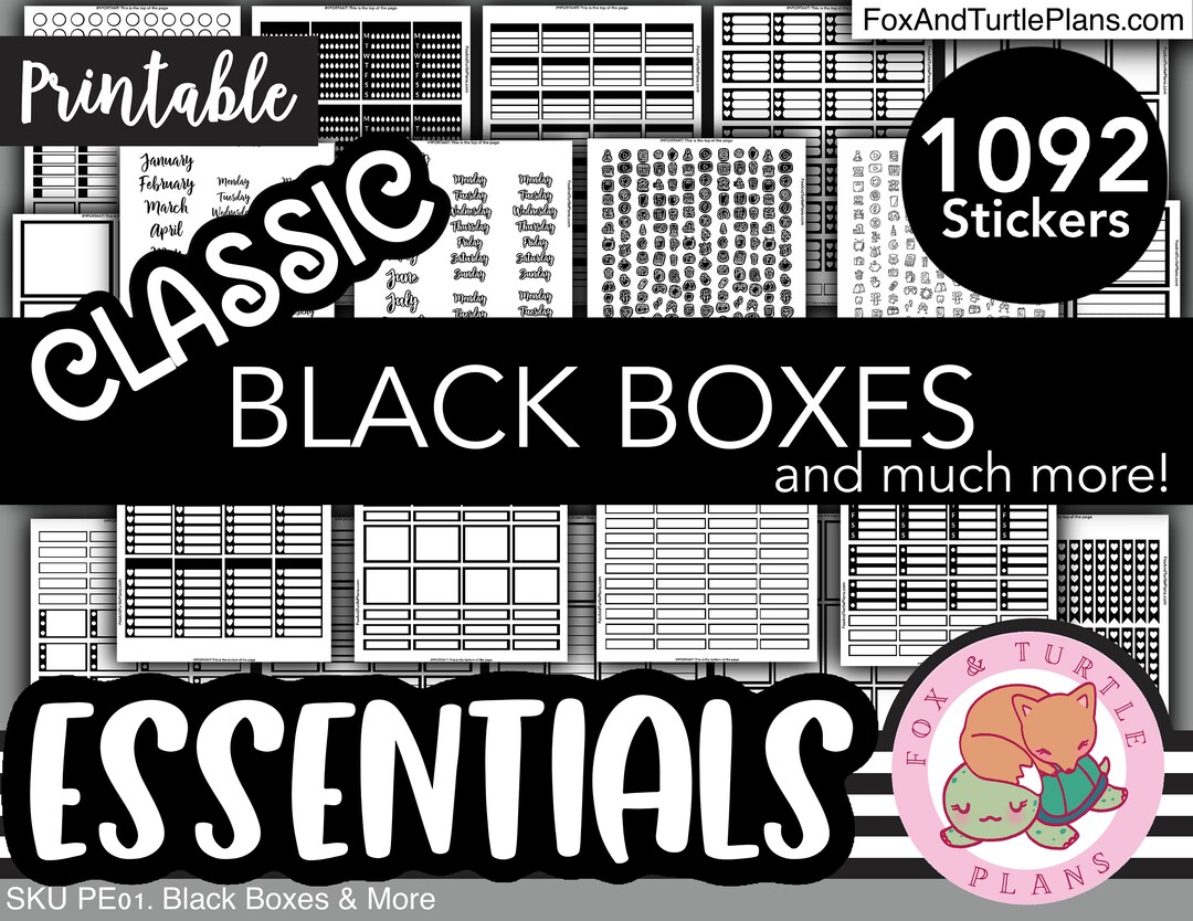 Printable Happy Planner Stickers Classic Planner Essentials Black Boxes ...