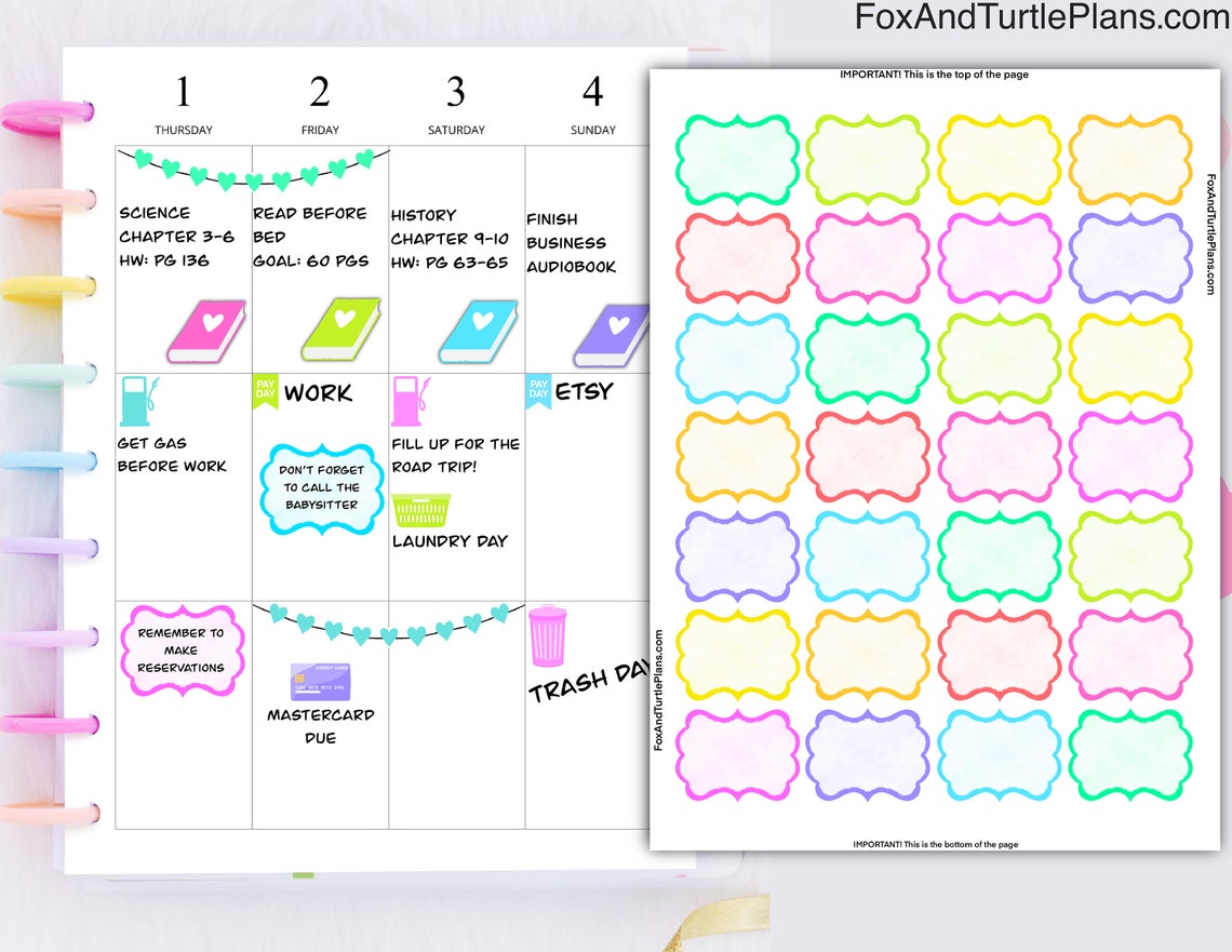 Printable Happy Planner Stickers Icons Fancy Frames Cut Files PNG PDF ...