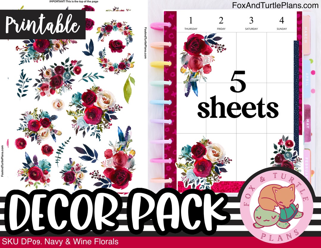 Printable Happy Planner Stickers Classic Decor Kit Navy & Wine Fall ...
