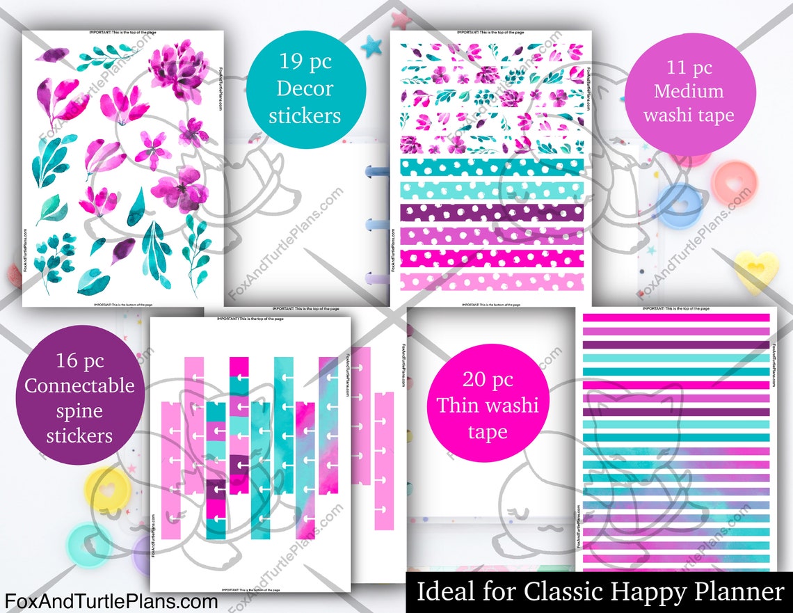 Printable Happy Planner Stickers Classic Decor Kit Mermaid Watercolor ...