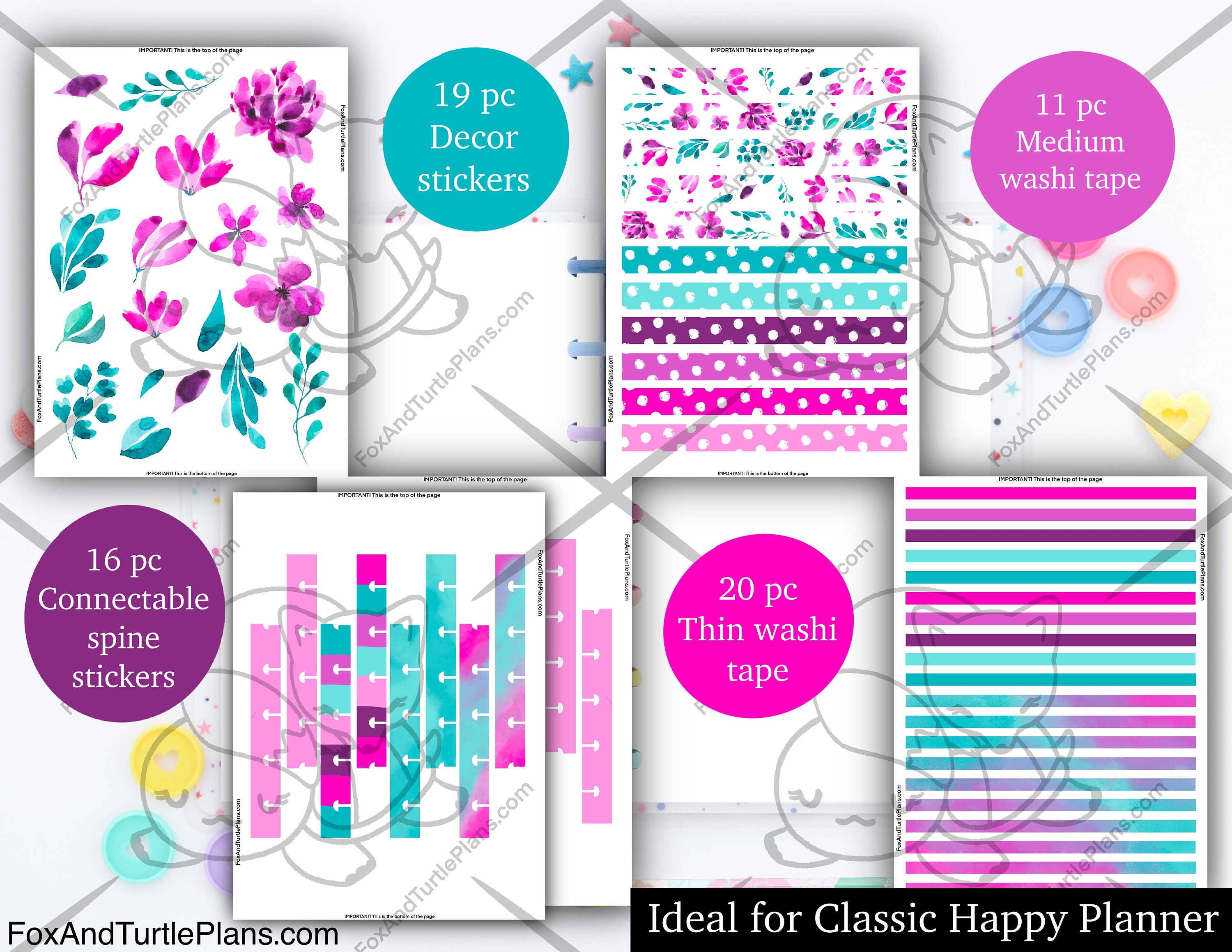 Printable Happy Planner Stickers Classic Decor Kit Mermaid Watercolor ...