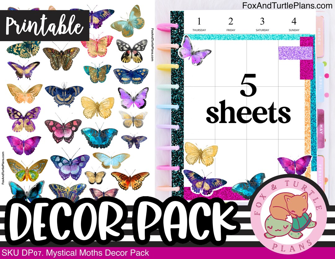 Printable Happy Planner Stickers Classic Decor Kit Mystical Moths Fall ...