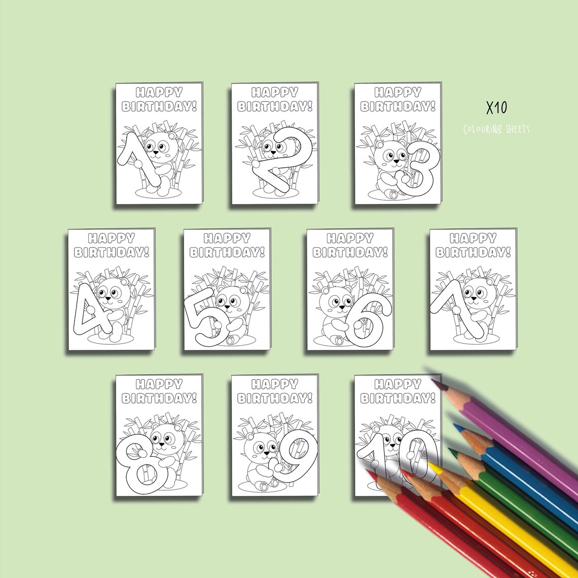 Kids Printable Colouring Panda Number Birthday Card | Panda Coloring ...