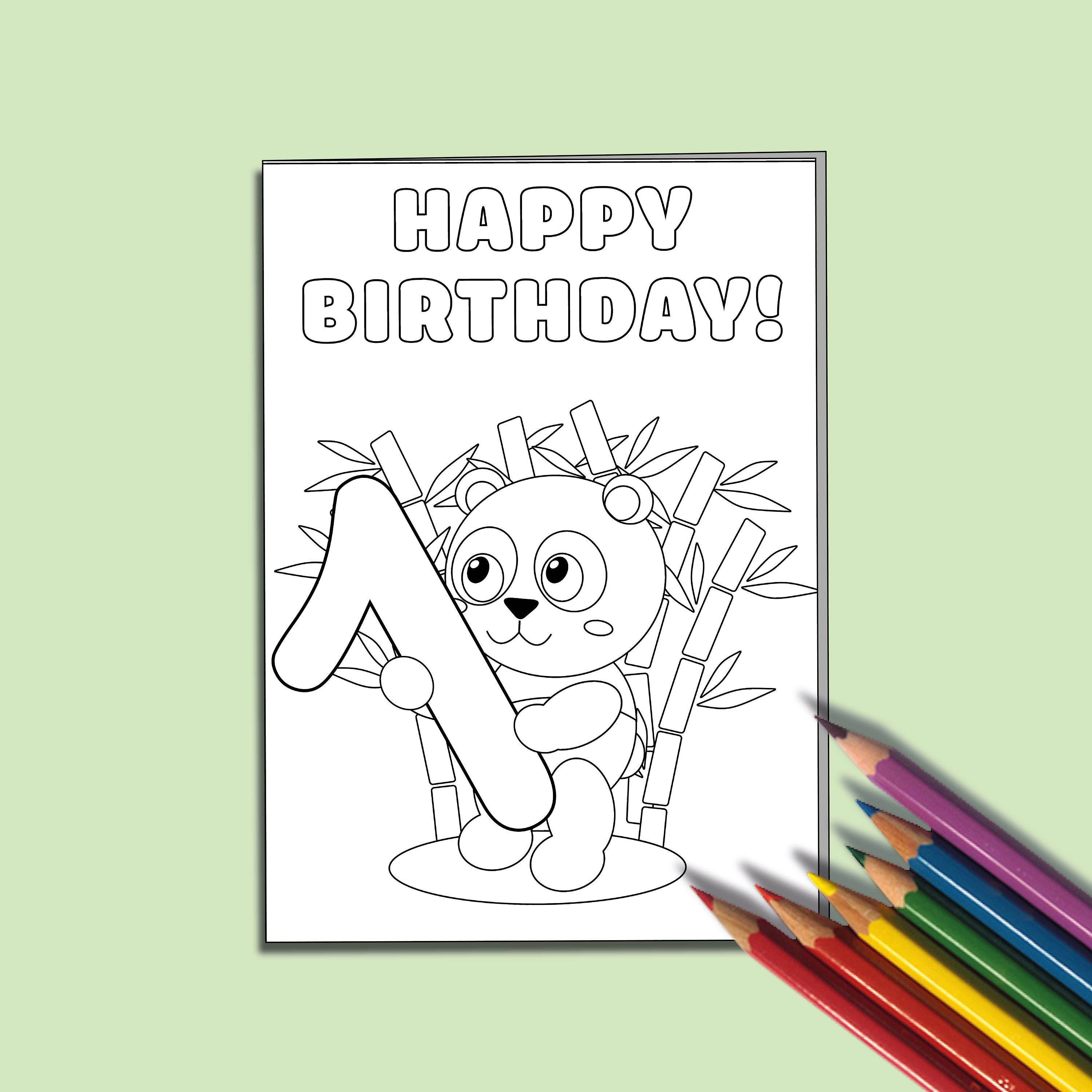 Kids Printable Colouring Panda Number Birthday Card | Panda Coloring ...