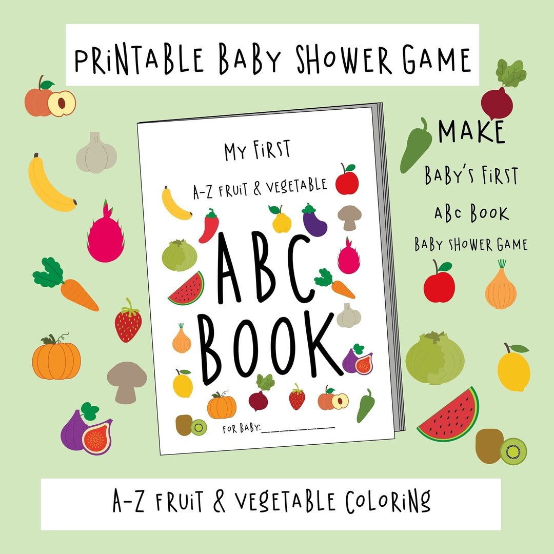 My First ABC Book Baby Shower Game | Alphabet Fruit & Vegetable ...