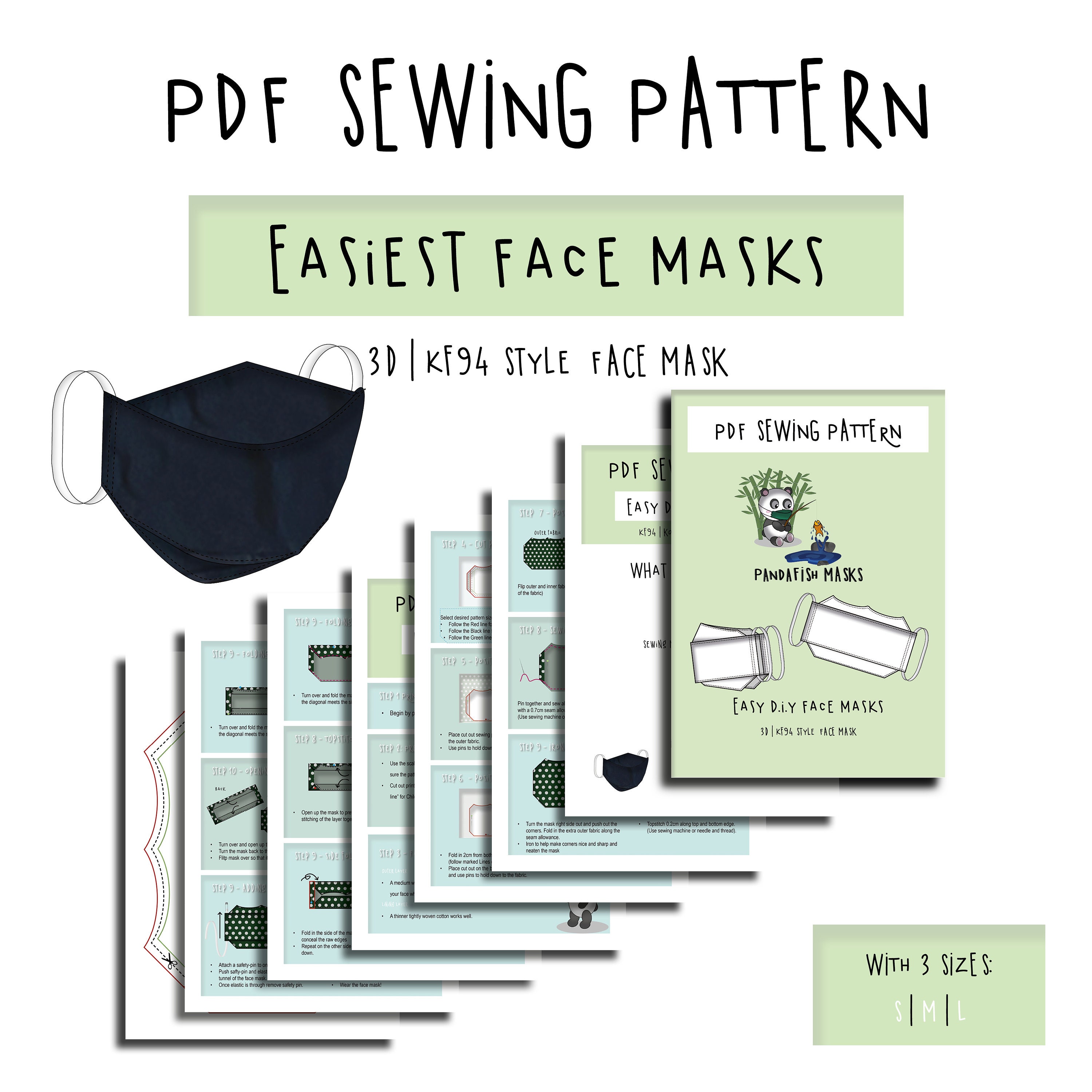 Easy DIY Face Masks 3D Mask KF94 Korean Idol Style Face Mask Pattern ...