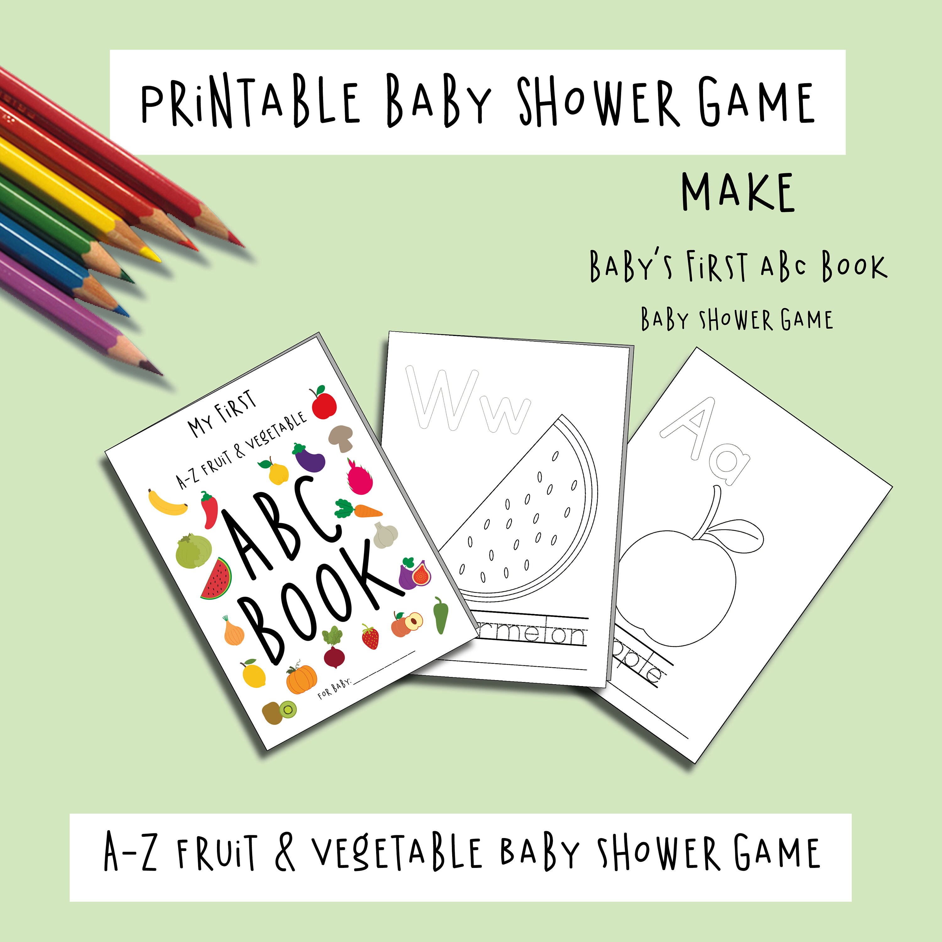 My First ABC Book Baby Shower Game Alphabet Fruit & Vegetable Colouring ...