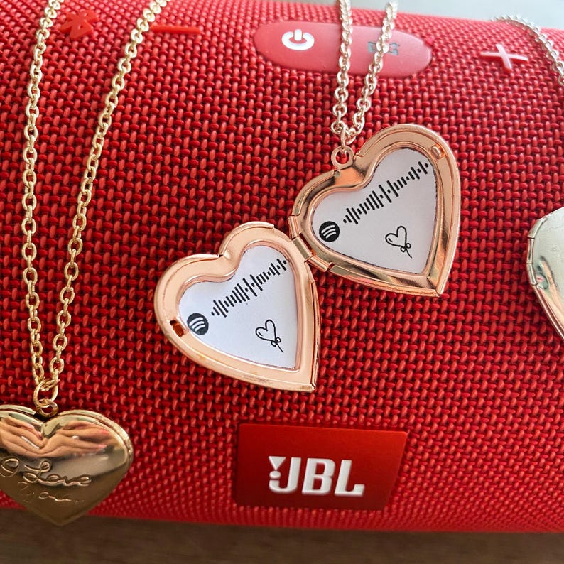 Personalized Spotify Song Scan QR Code Heart Locket Necklace, 3D Gold Silver Love Jewelry, Cool ...