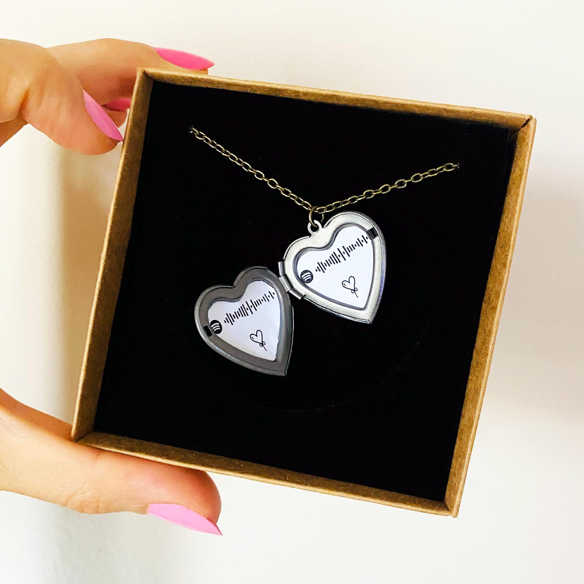 Personalized Spotify Song Scan QR Code Heart Locket Necklace, 3D Gold ...