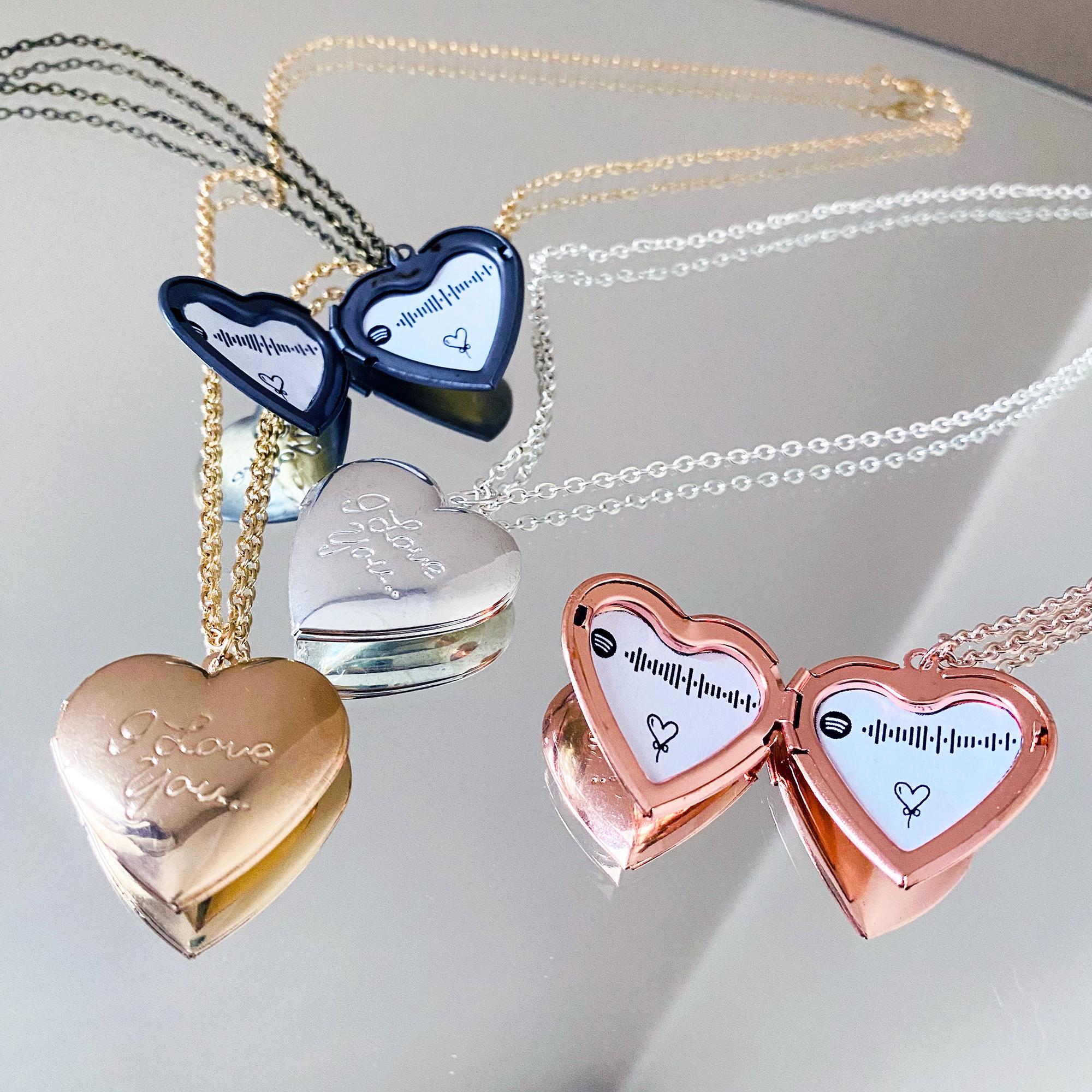 Spotify Song Scan QR Code Heart Locket Necklace, Personalized 3D Gold ...