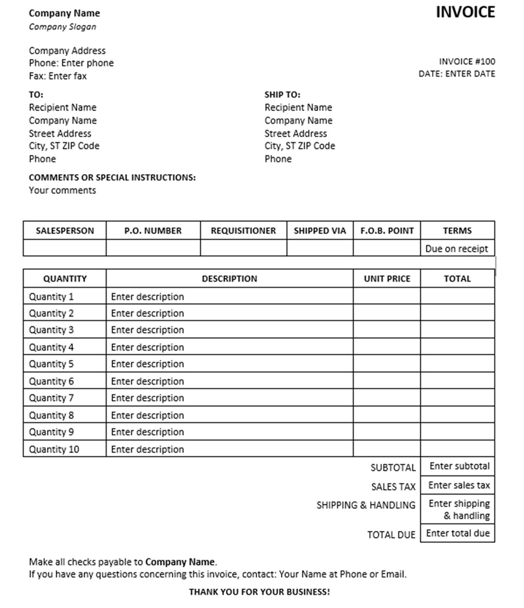 Invoice Template | Printable Invoice | Business Form | Editable Invoice ...