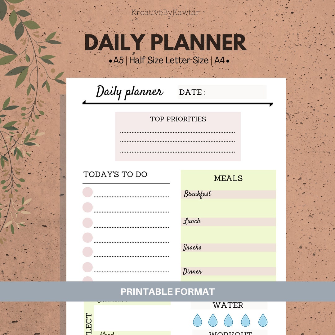 Cute Daily Planner Page, Printable Planner Page PDF, A4 US Letter Half ...