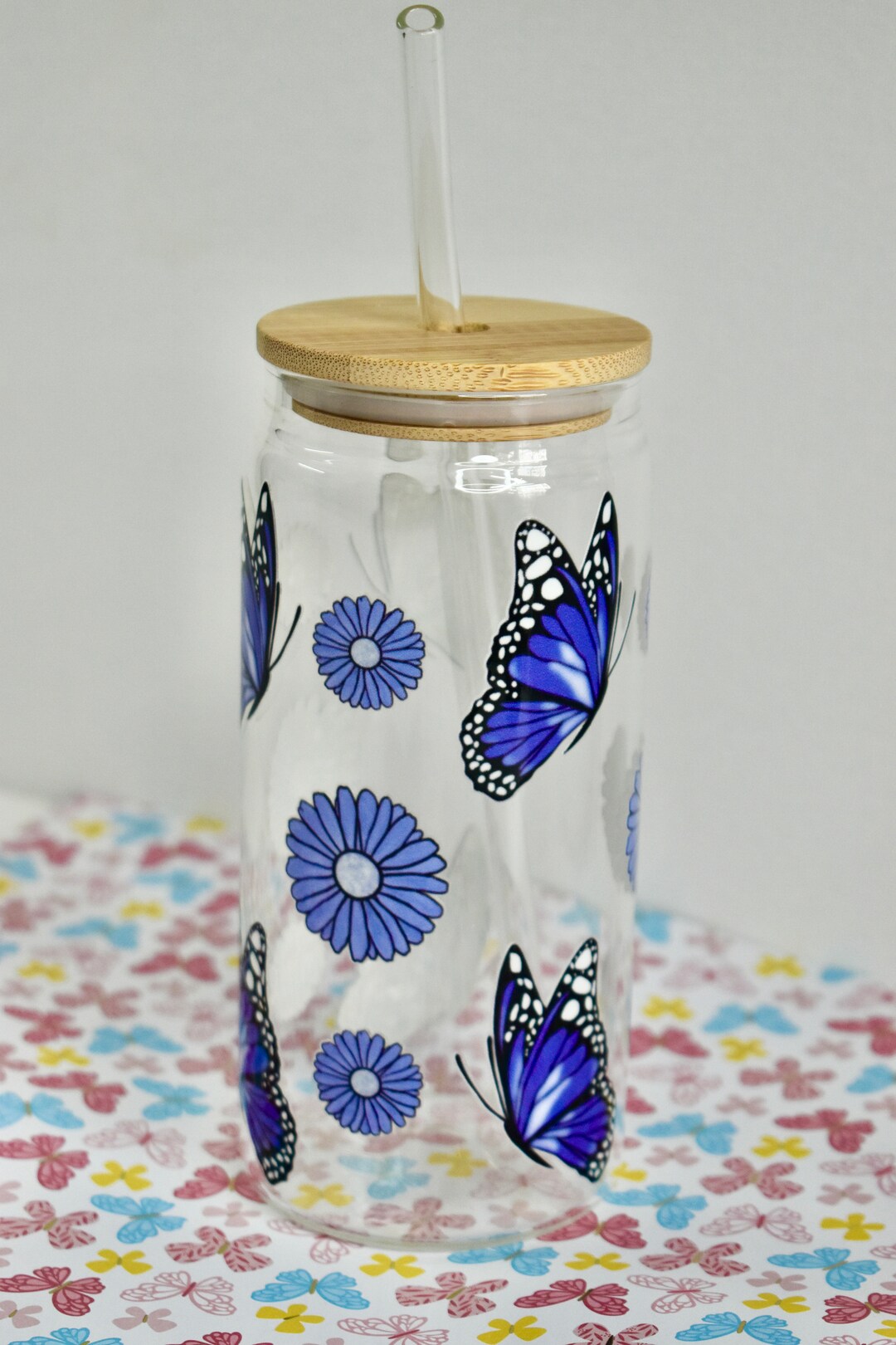 Butterfly Glass Cup Purple Butterfly Lover Butterfly Iced Coffee Glass ...