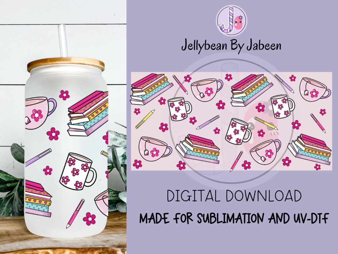 Bookish Stack Cup Wrap, 16oz Glass Can Wrap, Bookish Book PNG, Glass ...