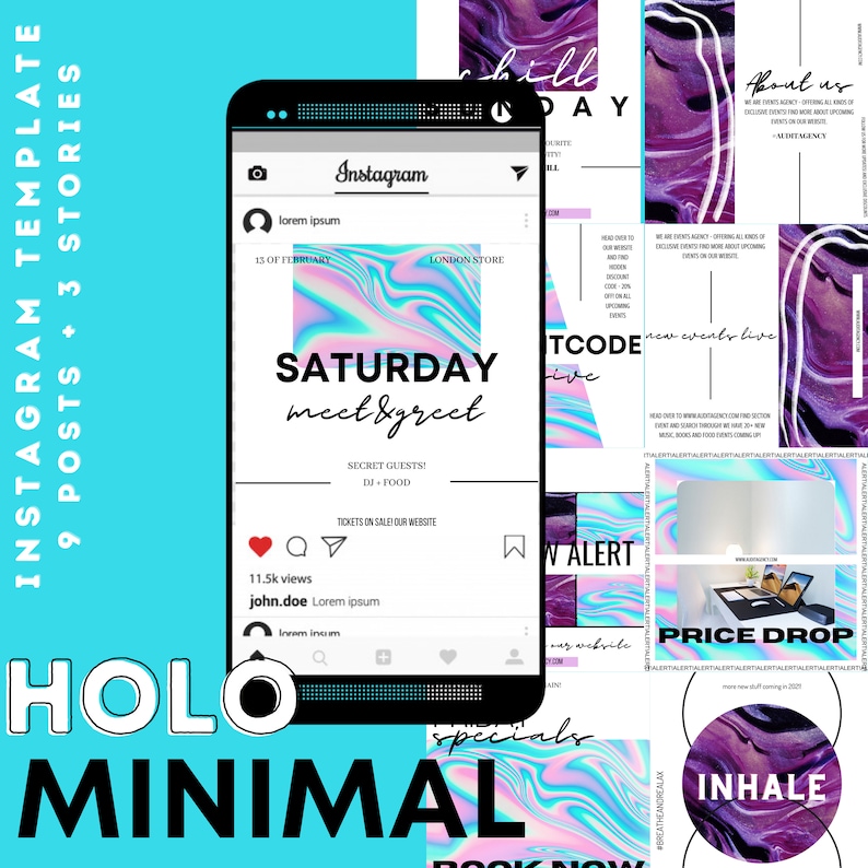 Holographic Theme Post Templates for Instagram - Canva Templates With ...