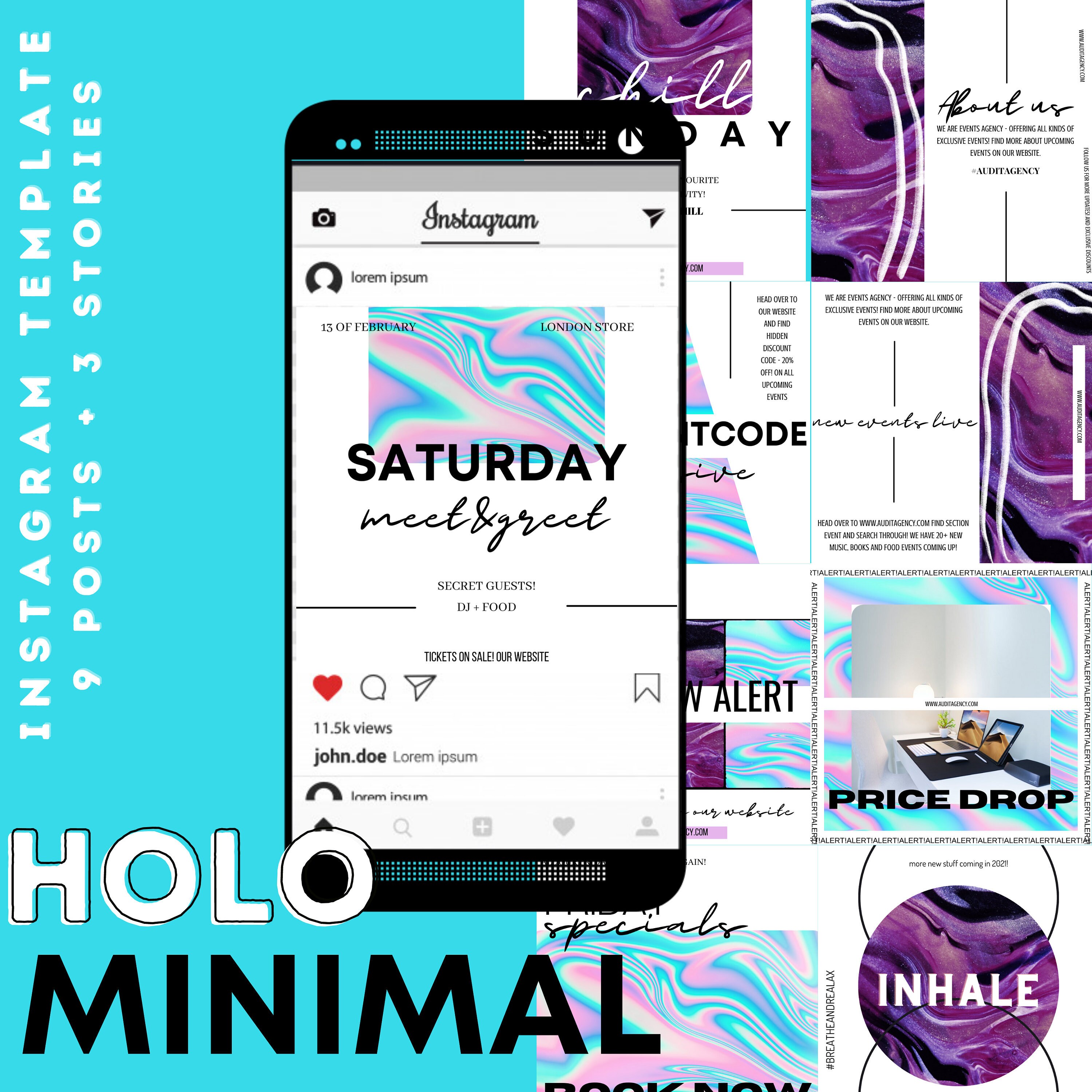 Holographic Theme Post Templates for Instagram - Canva Templates With ...
