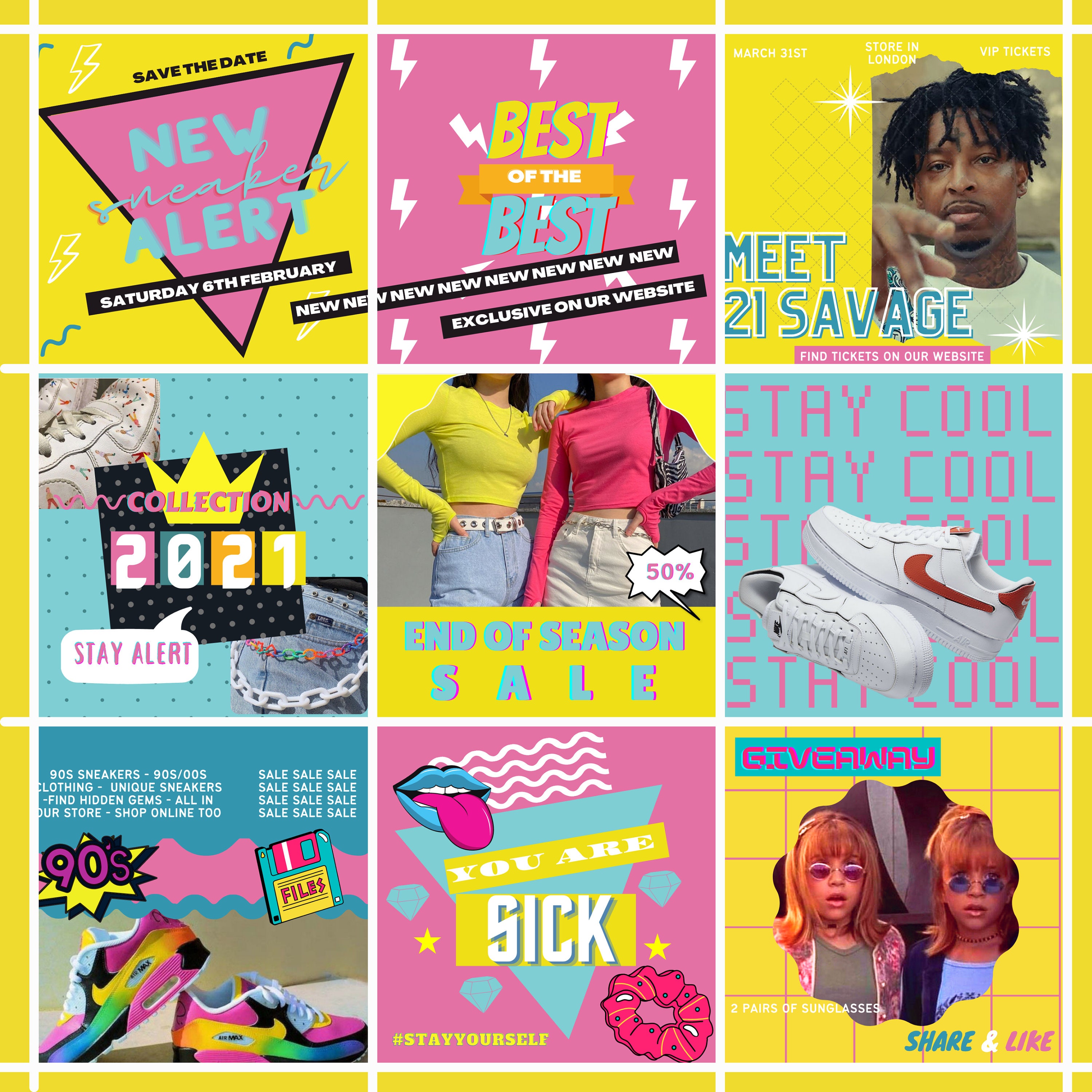 90s Retro Instagram Post Templates to Boost Engagament With 90s Theme ...
