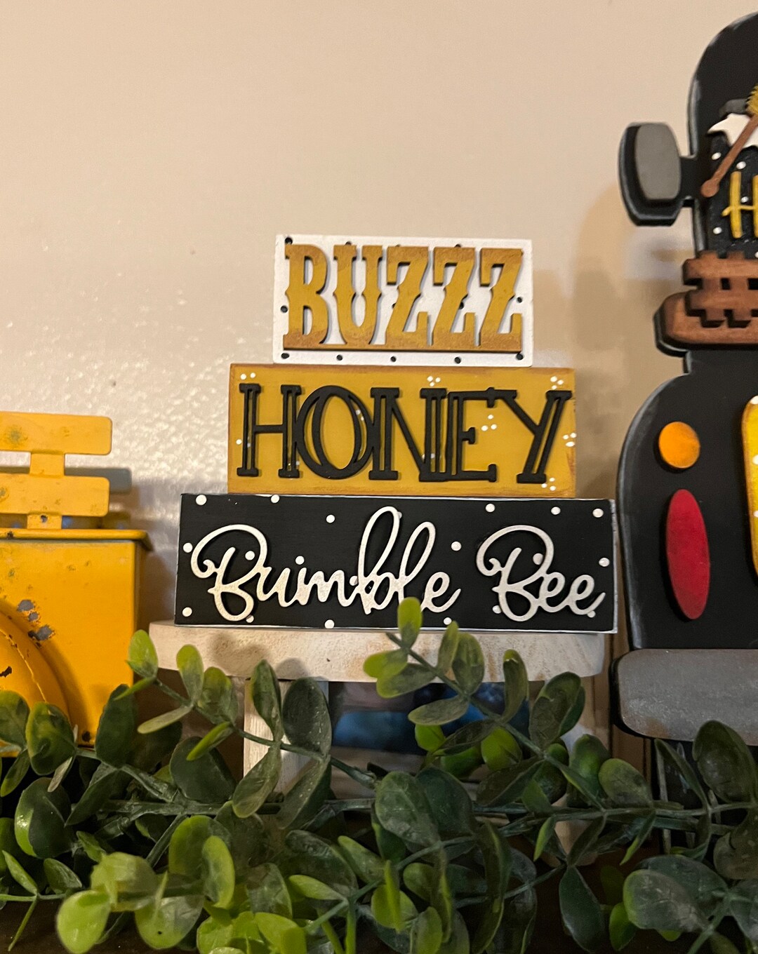 Bee Wood Blocks, Stackable Decor, Bee Decorations, Honey Bee Tiered ...