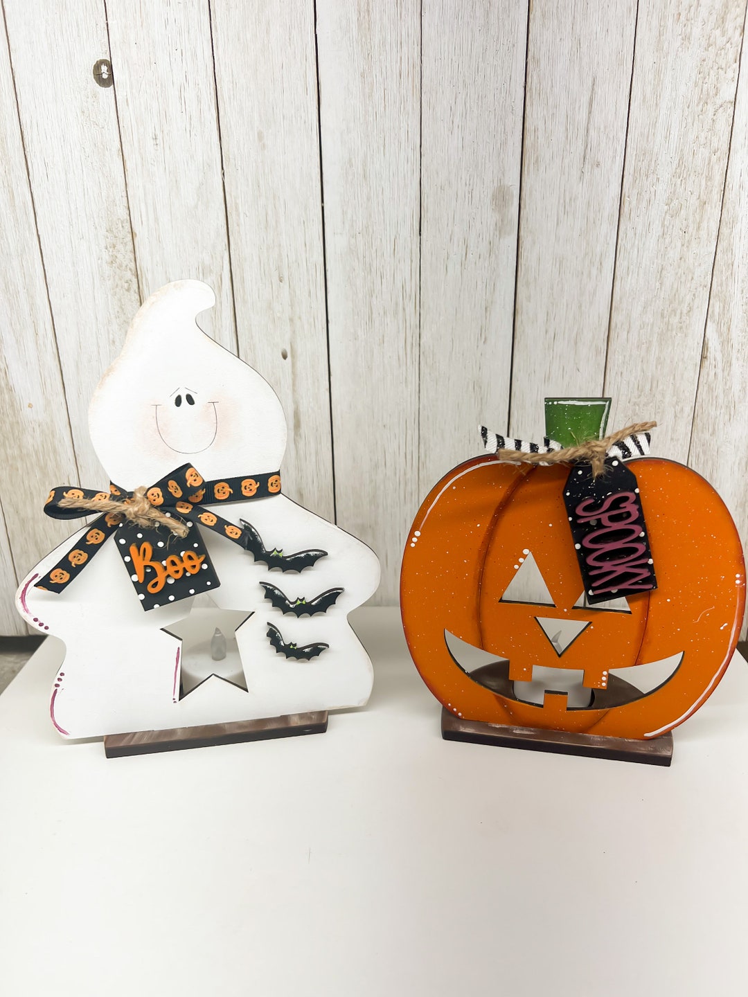 Halloween Pumpkin or Ghost Tealight Holder, Halloween Decor, Wood ...