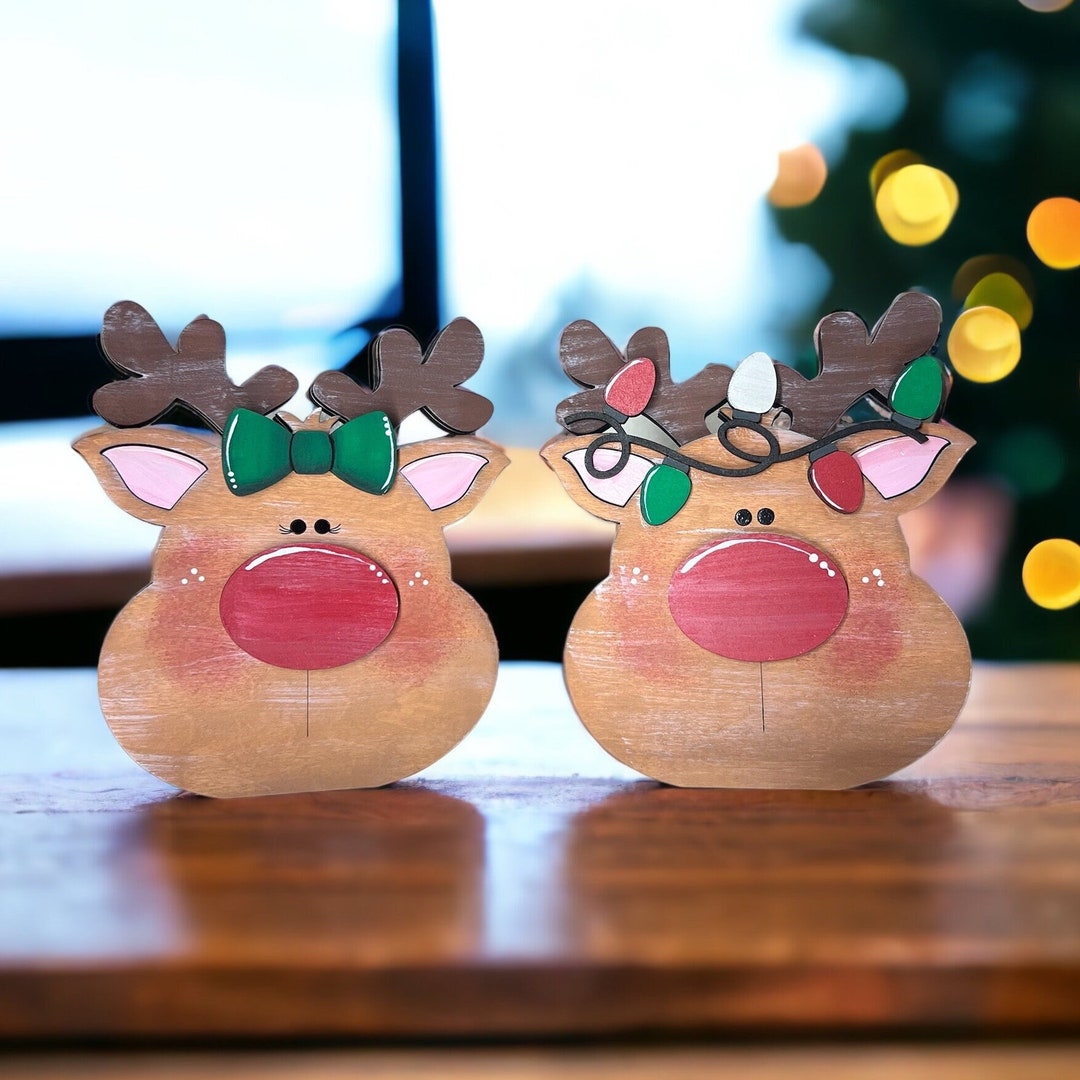 Reindeer Wooden Decor | Hand Painted Rudolph and Girl Rudolph ...
