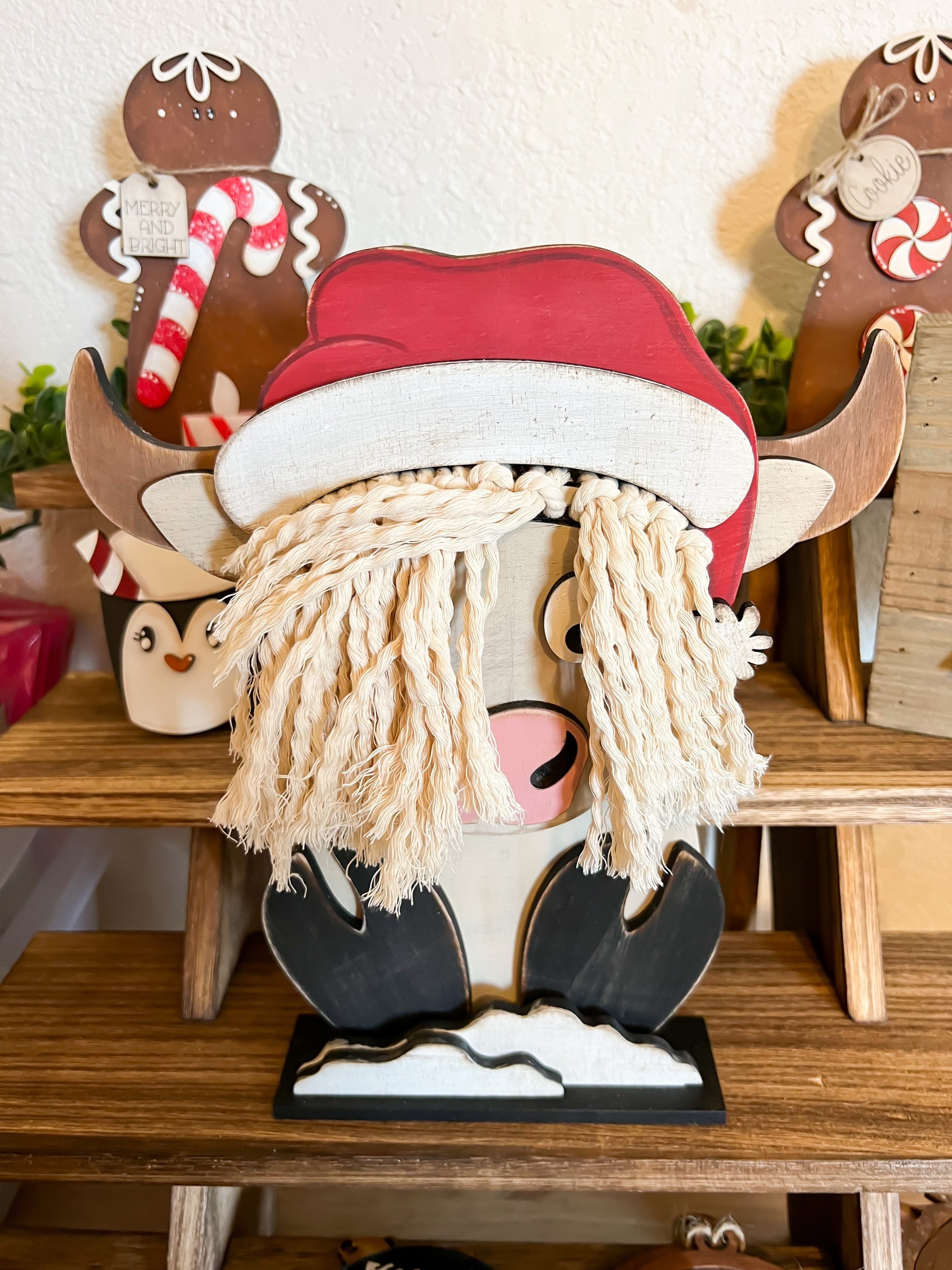 Highland Christmas Cow Wooden Decor | Hand Painted Country Holiday ...