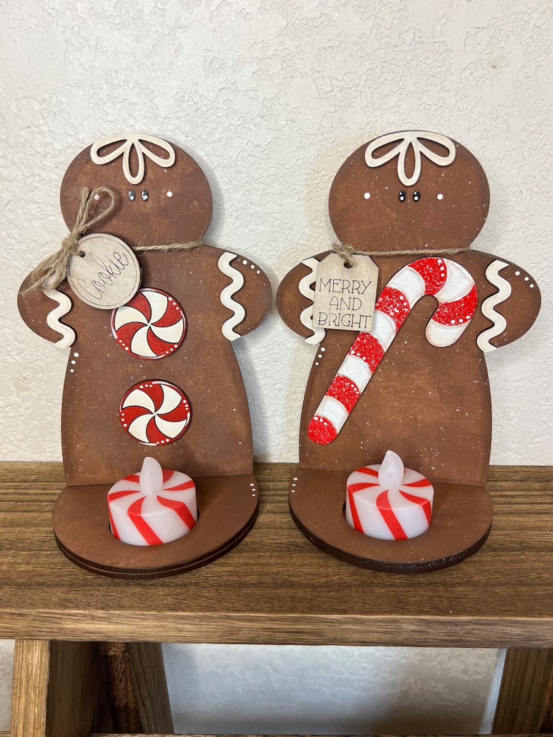 Wooden Gingerbread Tealight Holders, Handmade Christmas Decor ...
