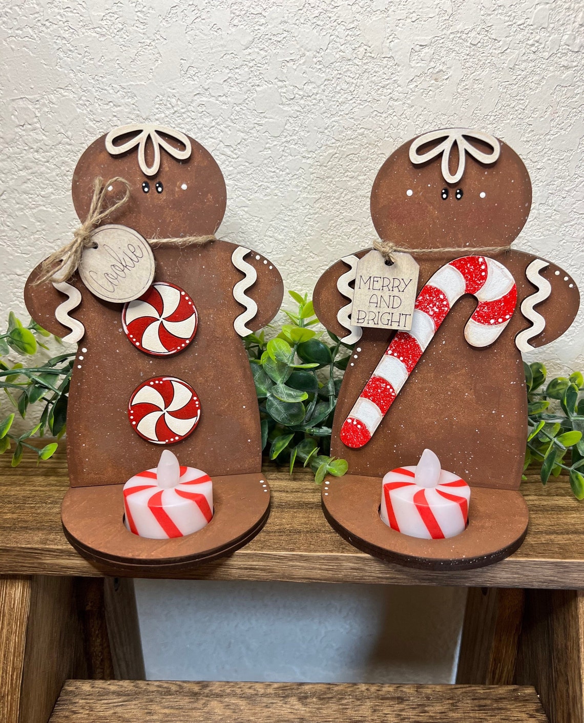 Wooden Gingerbread Tealight Holders, Handmade Christmas Decor ...