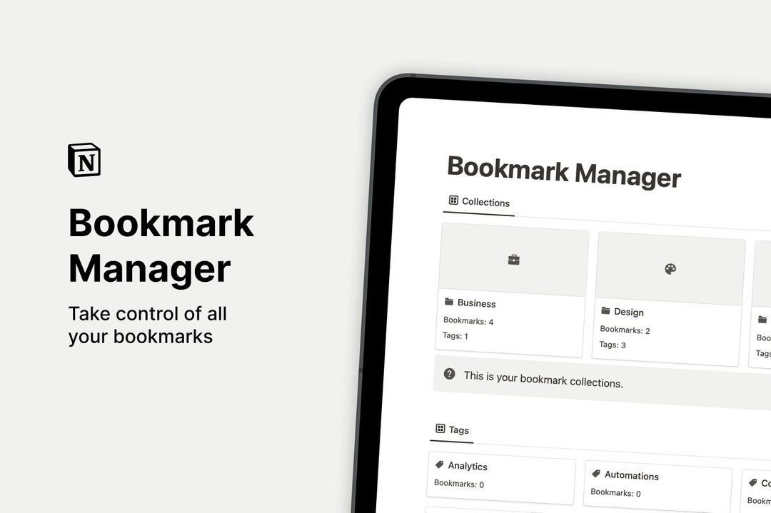 Notion Bookmark Manager | Notion Template, Notion Dashboard, Notion ...