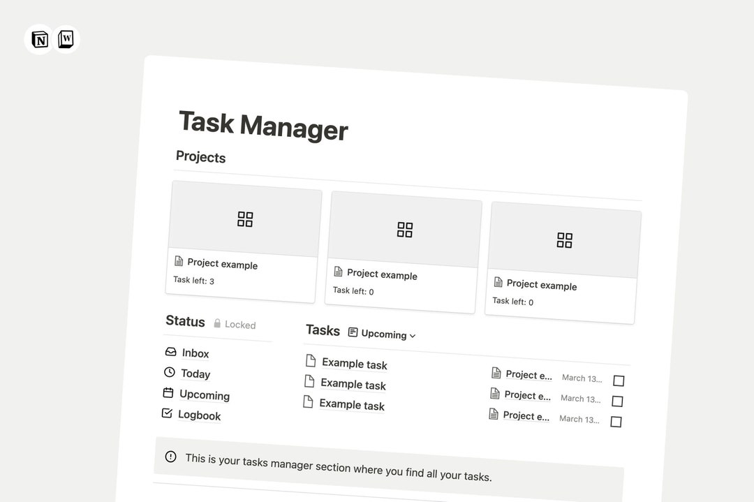 Notion Task Manager | Notion Template, Notion Dashboard, Notion Planner ...